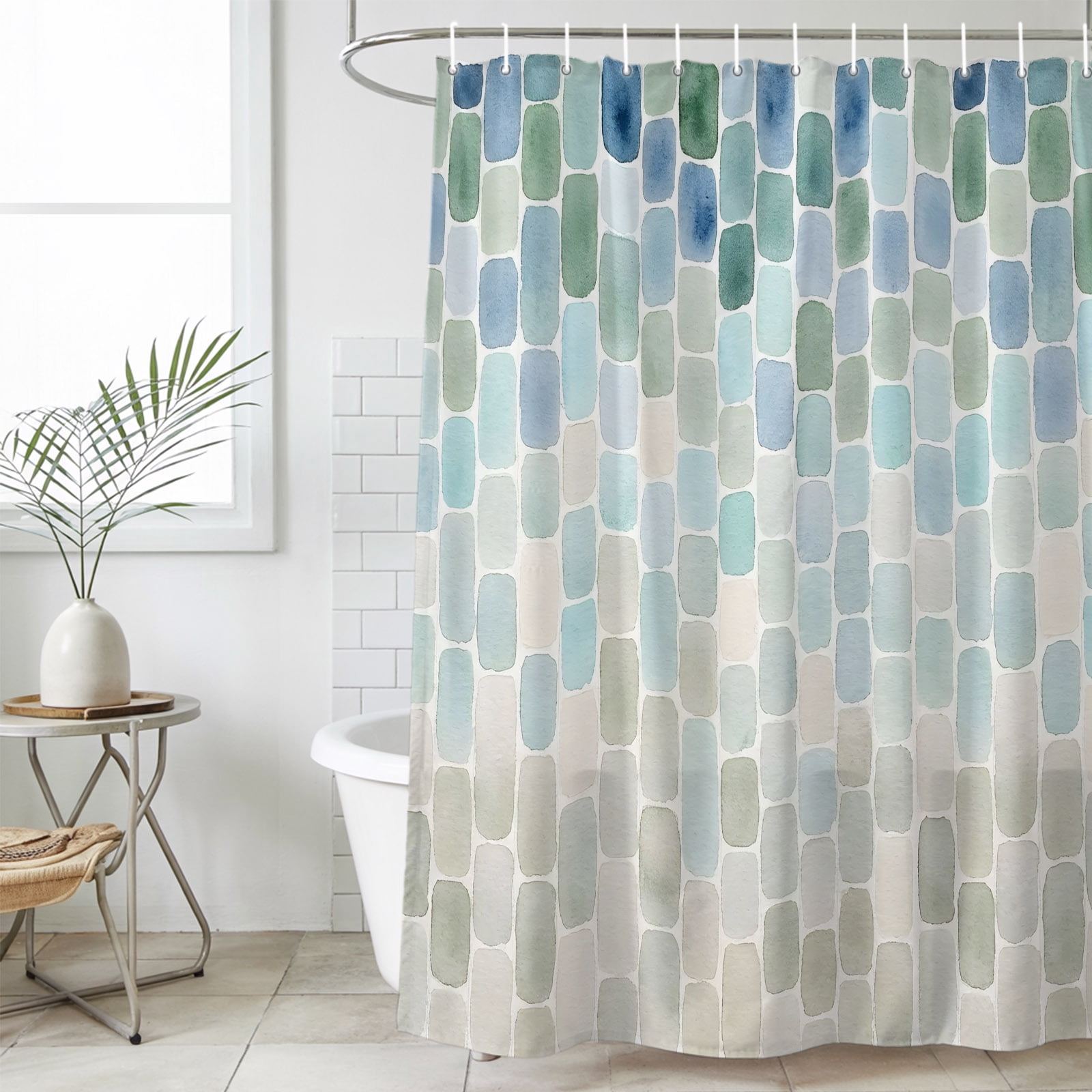 Bathroom Shower Curtain Watercolor Mosaic Tiles Pattern Waterproof ...