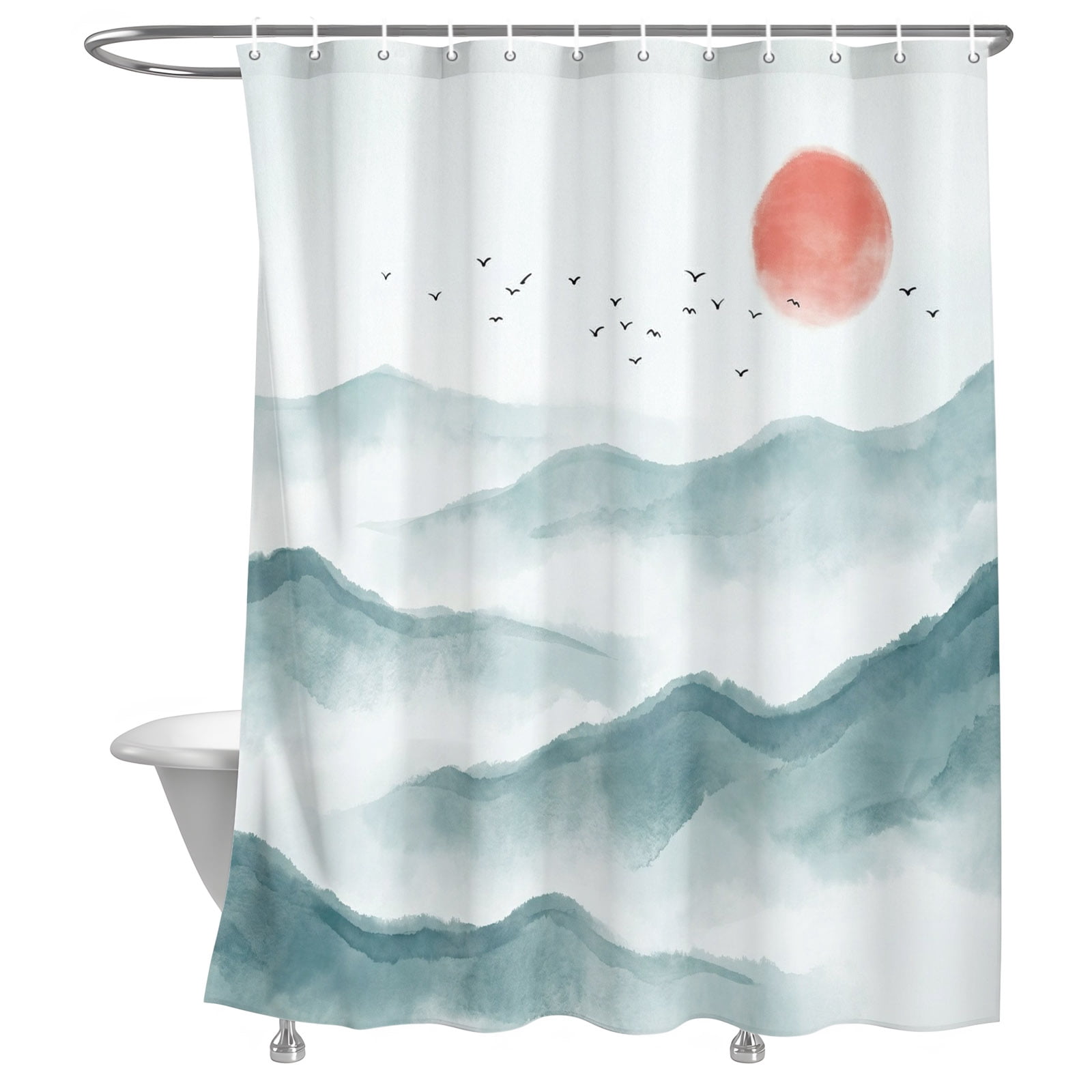 Bathroom Shower Curtain Watercolor Mountains Landscape Waterproof ...