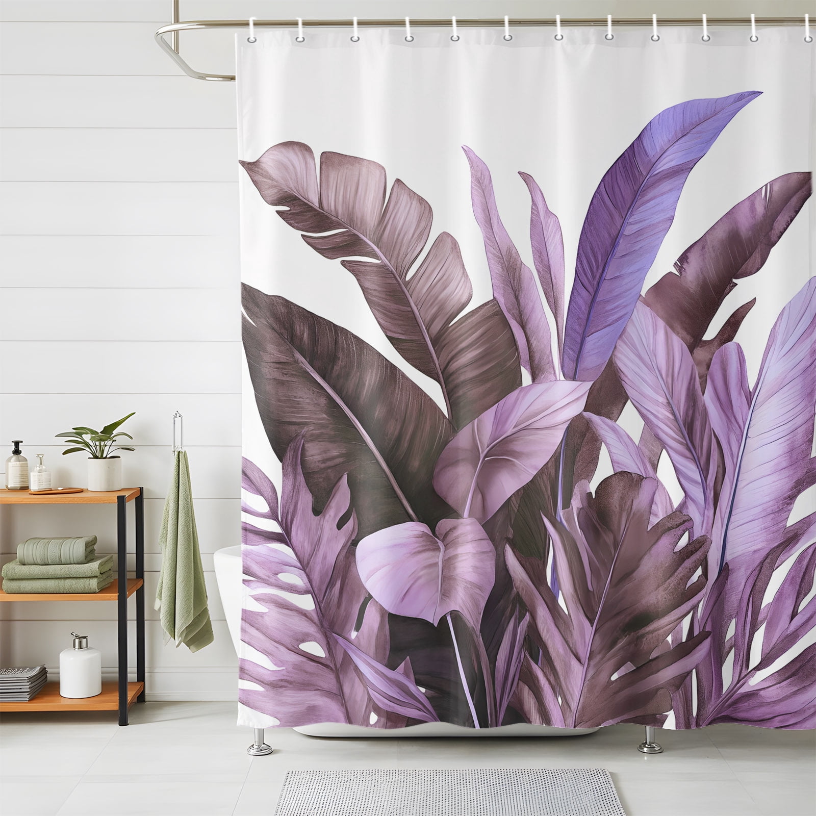 Bathroom Shower Curtain Watercolor Palm Leaf Waterproof Shower Curtains ...