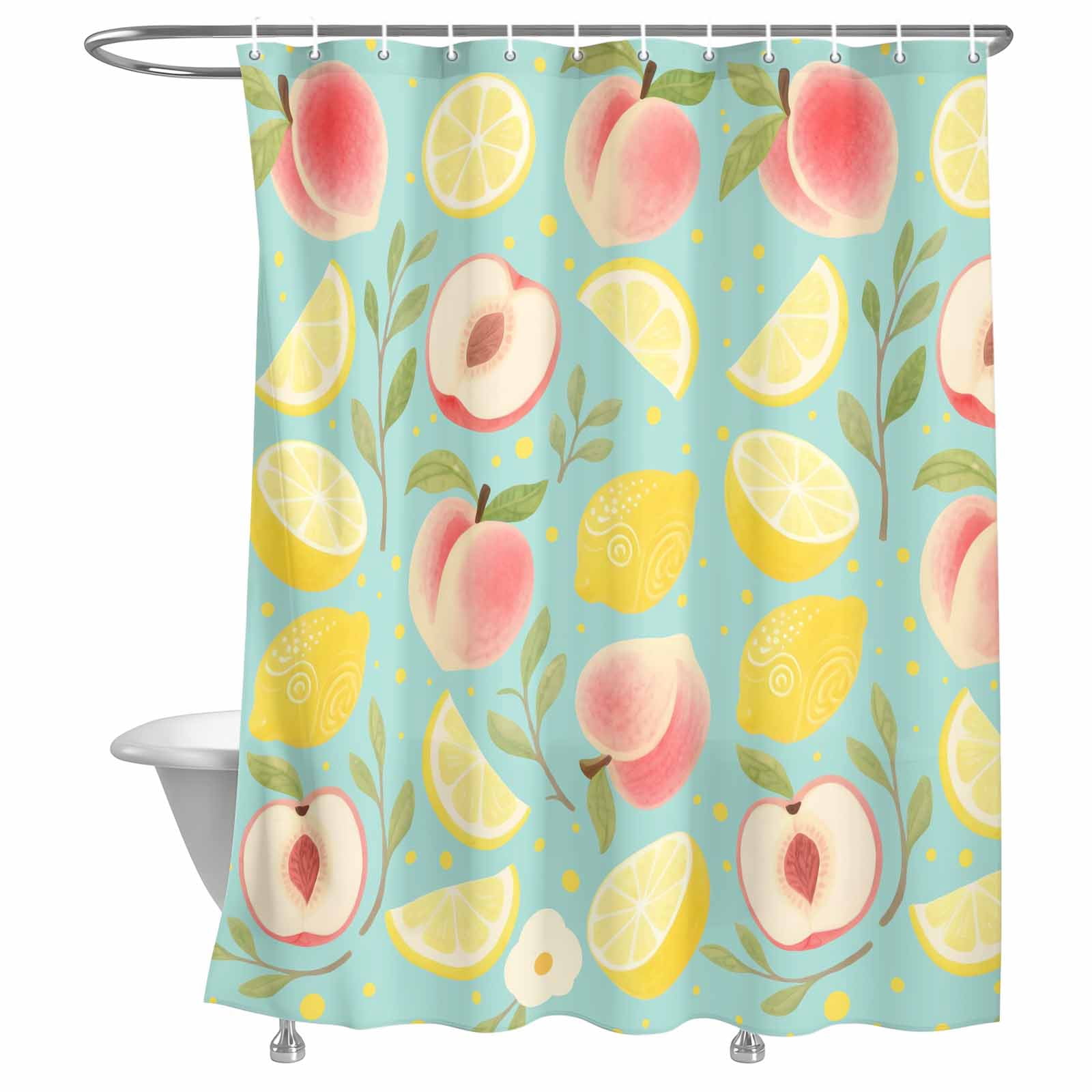 Bathroom Shower Curtain Watercolor Peaches Lemons Leaves Waterproof ...