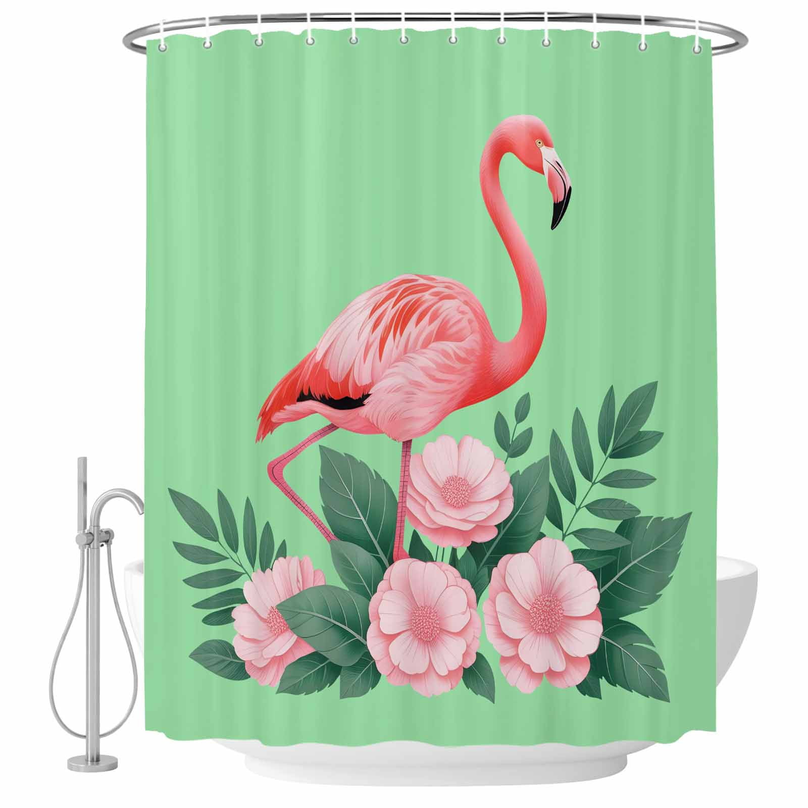 Bathroom Shower Curtain Watercolor Pink Flora Flowers Waterproof Shower ...