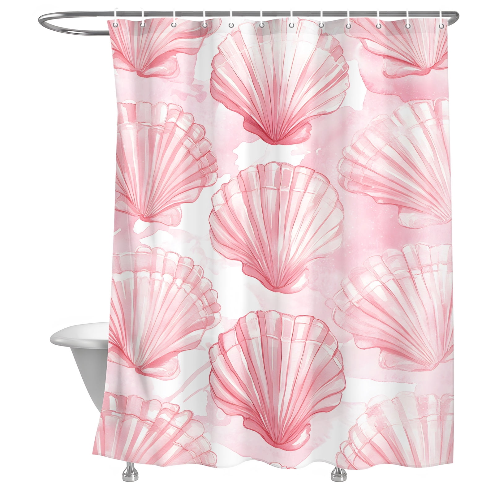 Bathroom Shower Curtain Watercolor Pink Ocean Shell Waterproof Shower ...