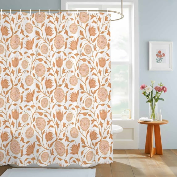 Bathroom Shower Curtain Watercolor Retro Orange Flower Waterproof ...