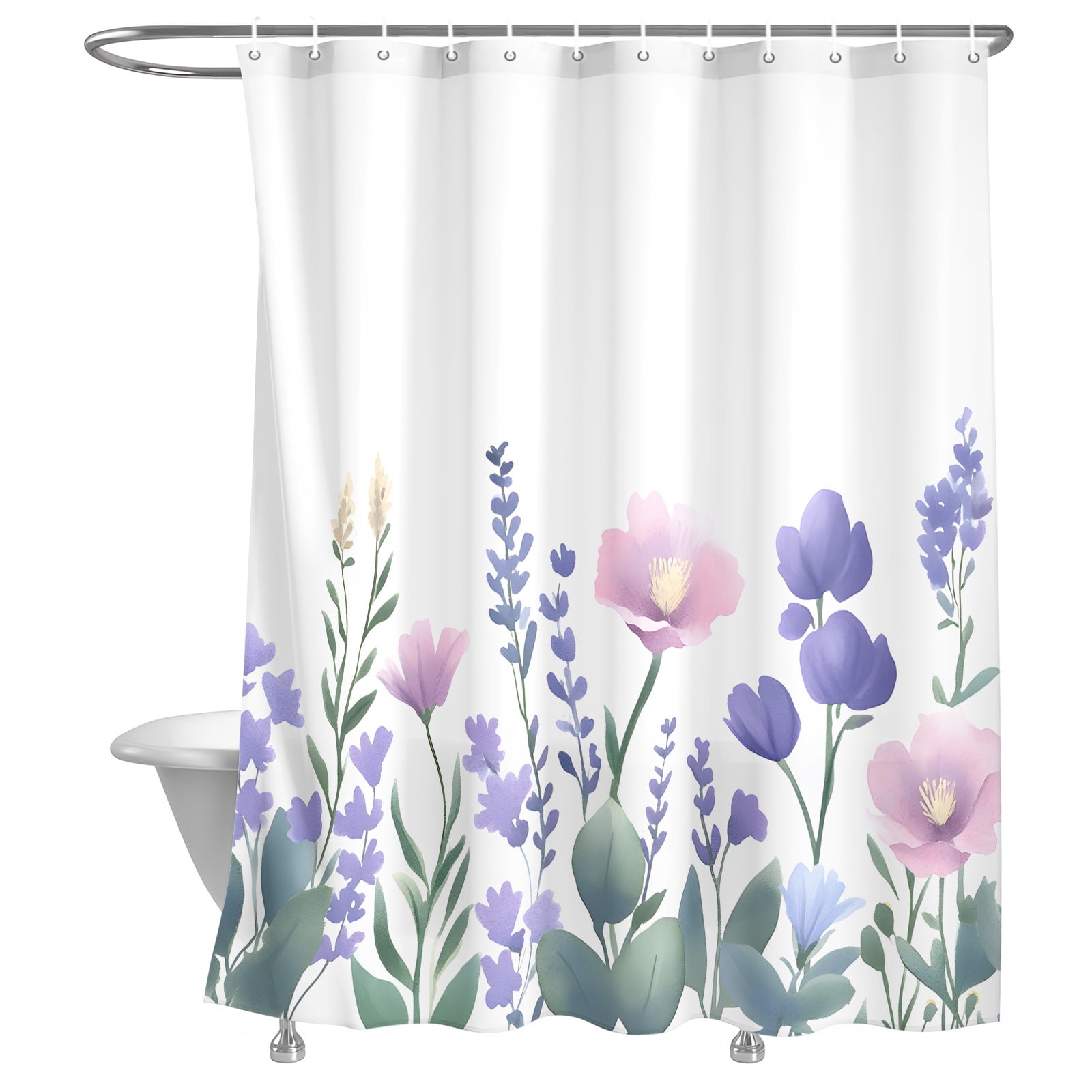 Bathroom Shower Curtain Watercolor Spring Flower Lavender Waterproof ...