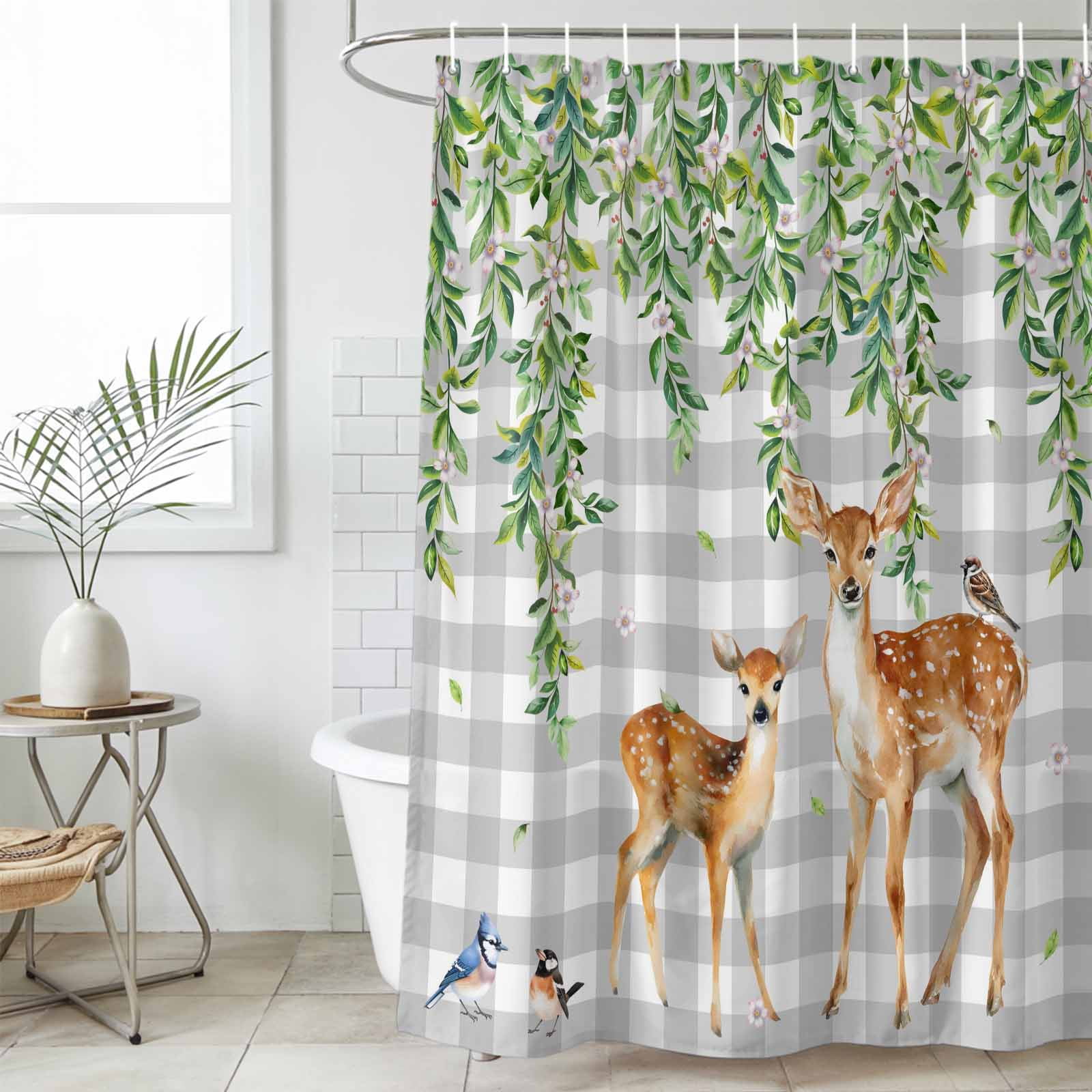 Bathroom Shower Curtain Watercolor Spring Plants Waterproof Shower ...