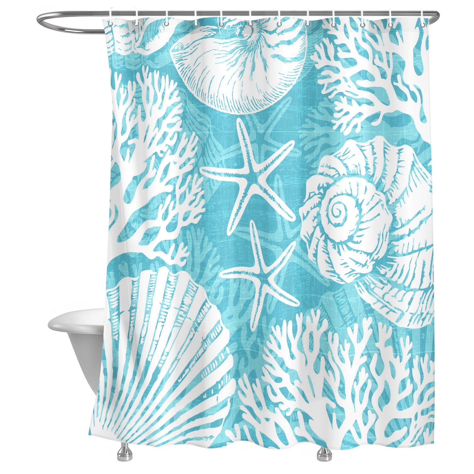 Bathroom Shower Curtain Watercolor Teal Ocean Life Coral Waterproof ...