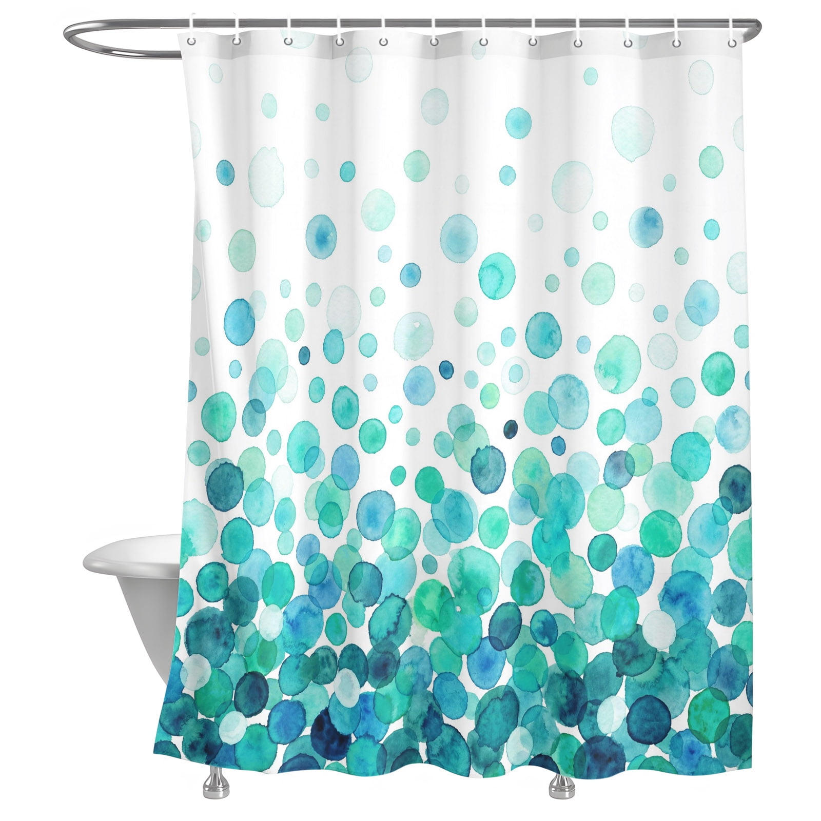 Bathroom Shower Curtain Watercolor Teal Polka Dot Ombre Waterproof ...