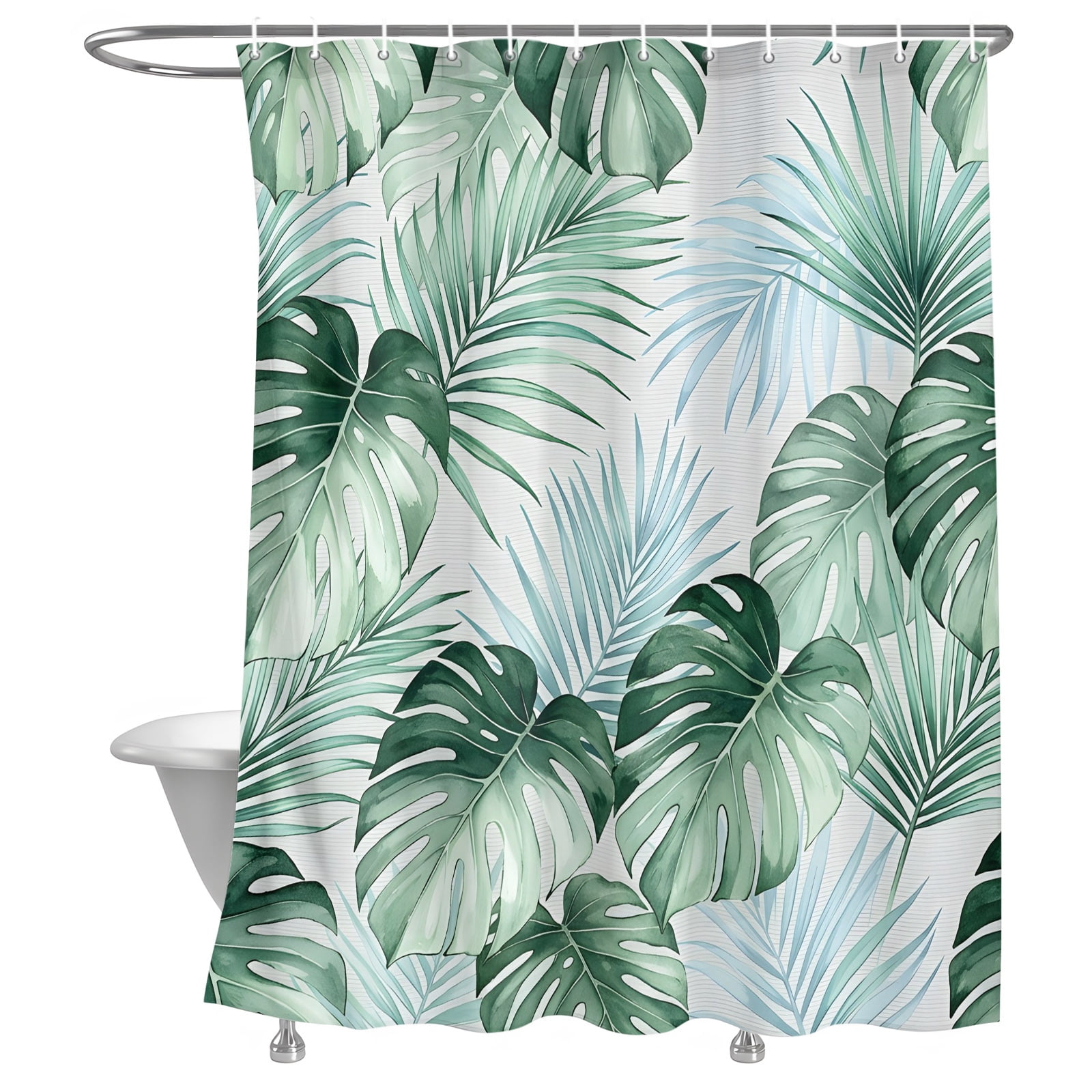Bathroom Shower Curtain Watercolor Tropical Monstera Leaves Waterproof ...