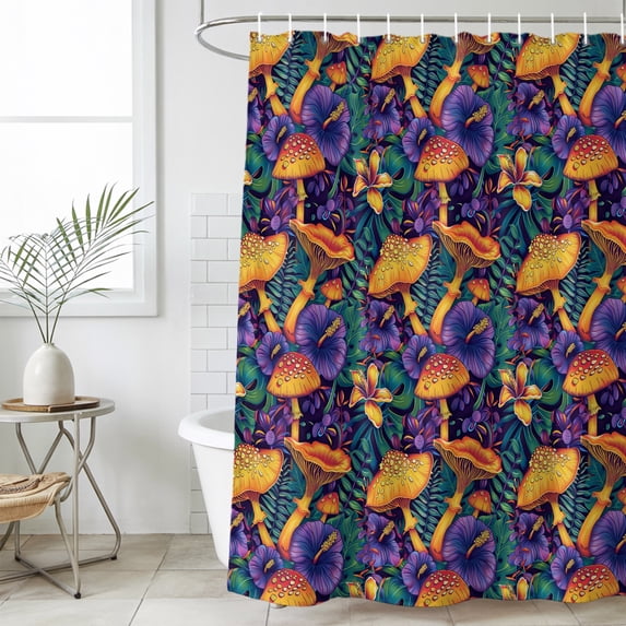 Bathroom Shower Curtain Watercolor Yellow Mushroom Purple Floral ...
