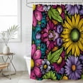 Bathroom Shower Curtain Watercolor Yellow Purple Blooming Flowers ...