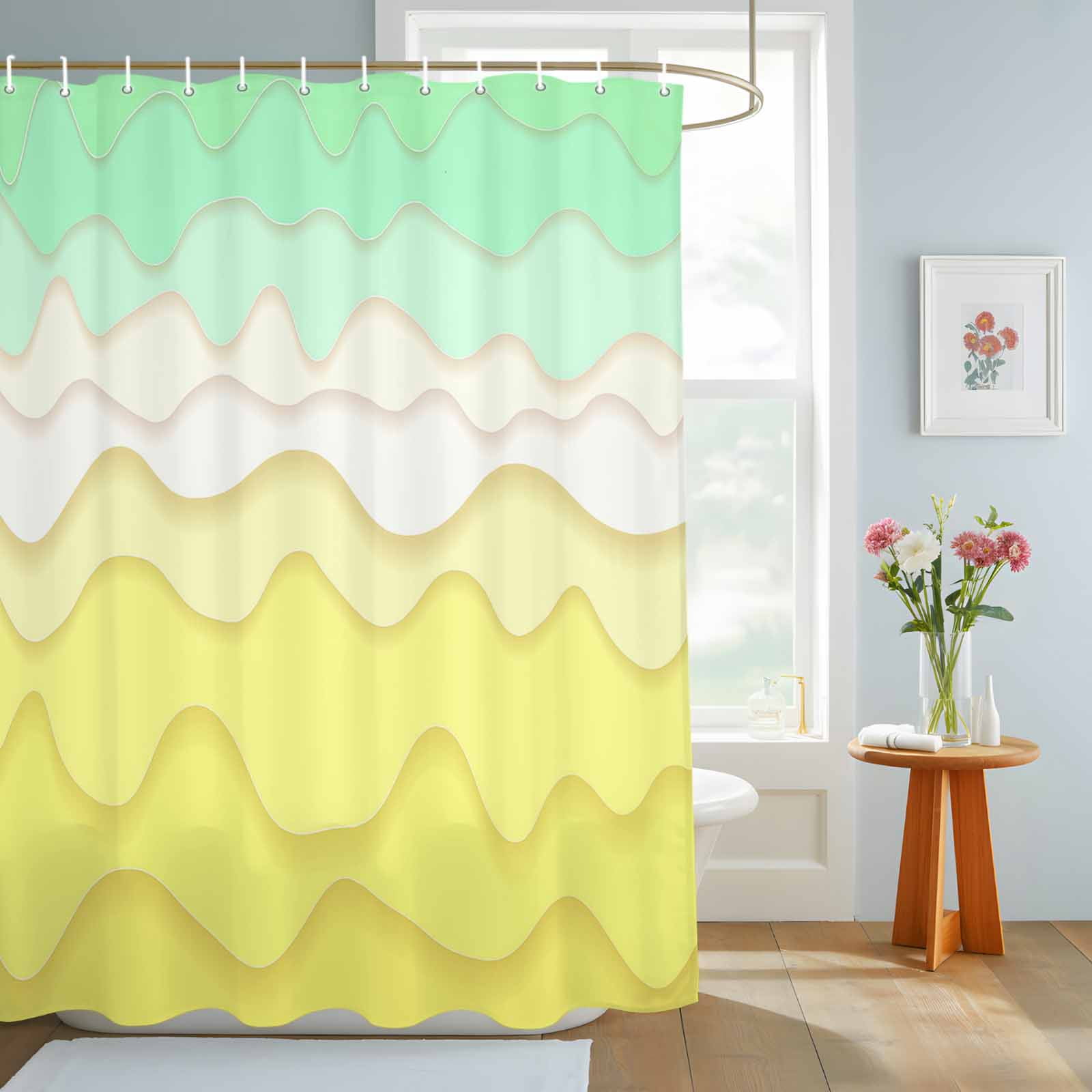 Bathroom Shower Curtain Wave Line Stripe Geometric Art Waterproof ...