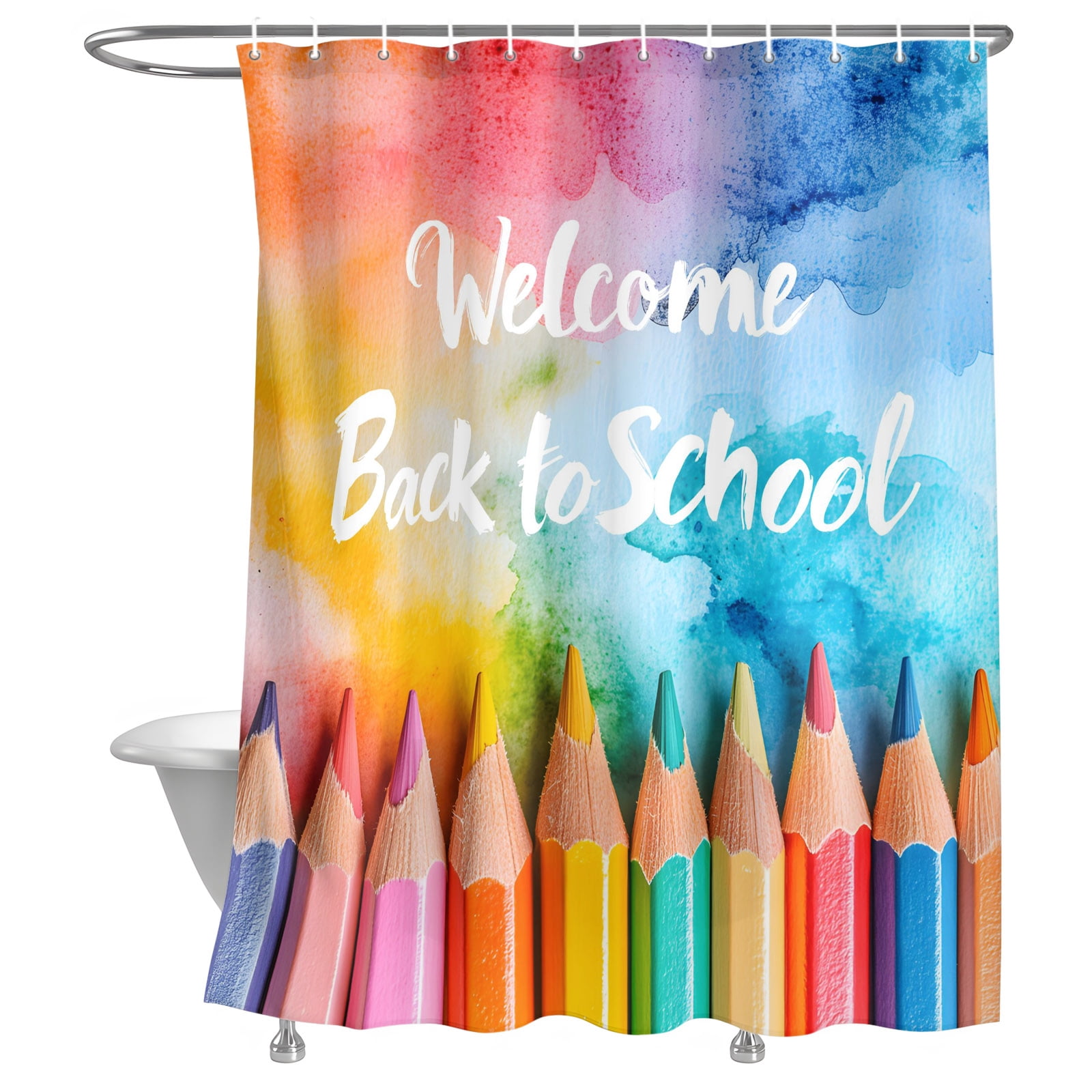 Bathroom Shower Curtain Welcome Back To School Colored Pencil ...