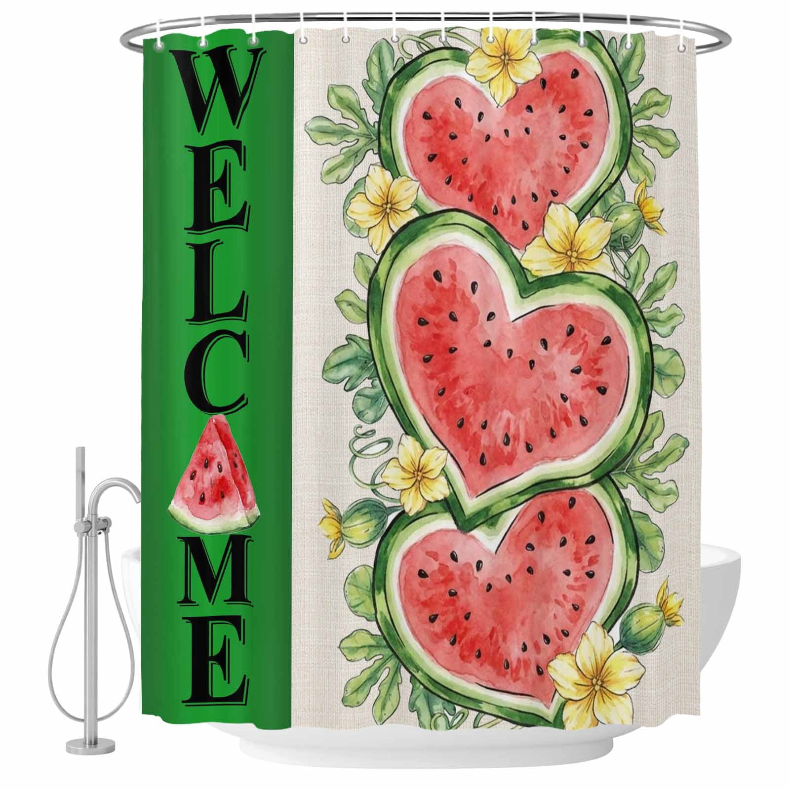 Bathroom Shower Curtain Welcome Words Summer Watermelon Waterproof ...