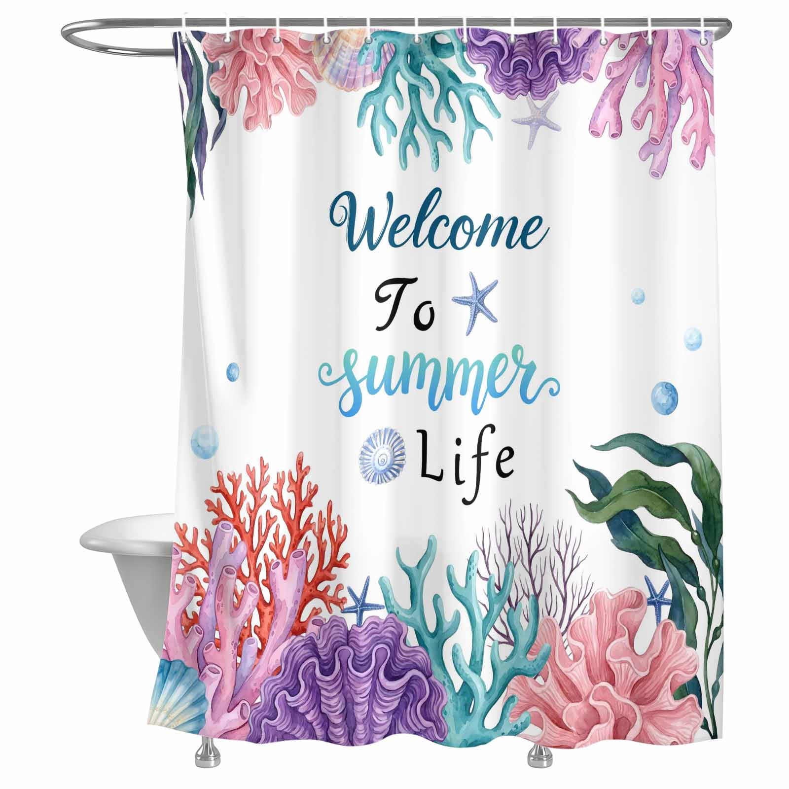 Bathroom Shower Curtain Welcome to Summer Life Waterproof Shower ...