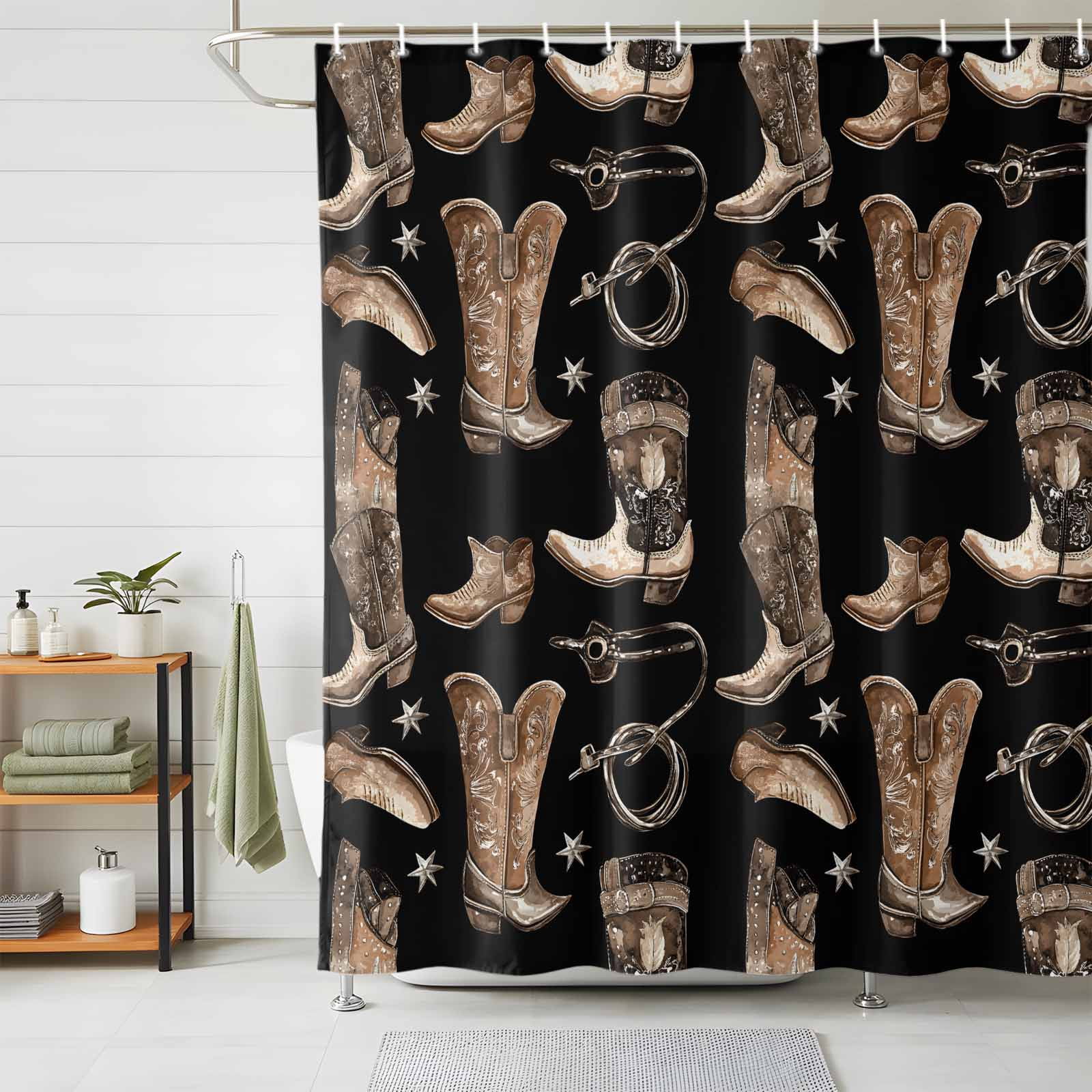 Bathroom Shower Curtain Western Cowboy Boots Waterproof Shower Curtains ...
