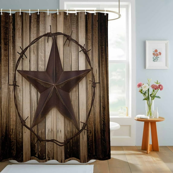 Bathroom Shower Curtain Western Star Farm Retro Wood Board Waterproof ...
