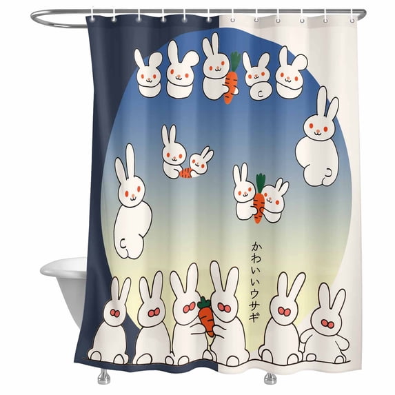 Bathroom Shower Curtain White Bunny Farmhouse Carrot Waterproof Shower ...