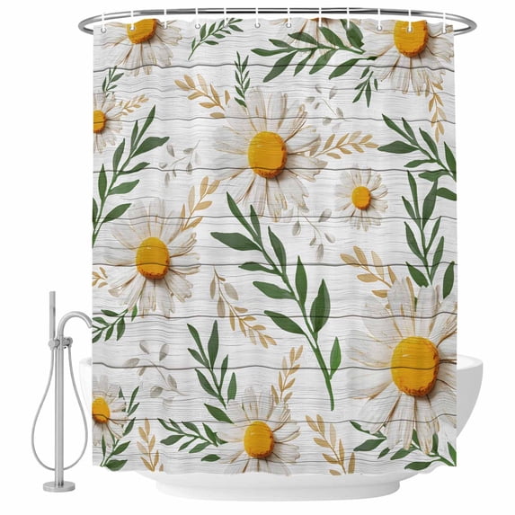 Bathroom Shower Curtain White Daisy Country Leaves Waterproof Shower ...