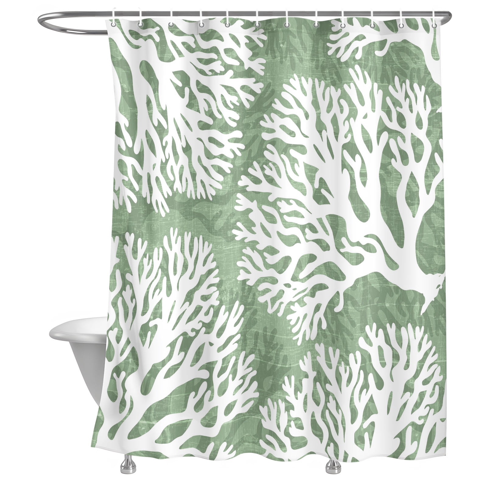 Bathroom Shower Curtain White Marine Life Sea Coral Waterproof Shower ...