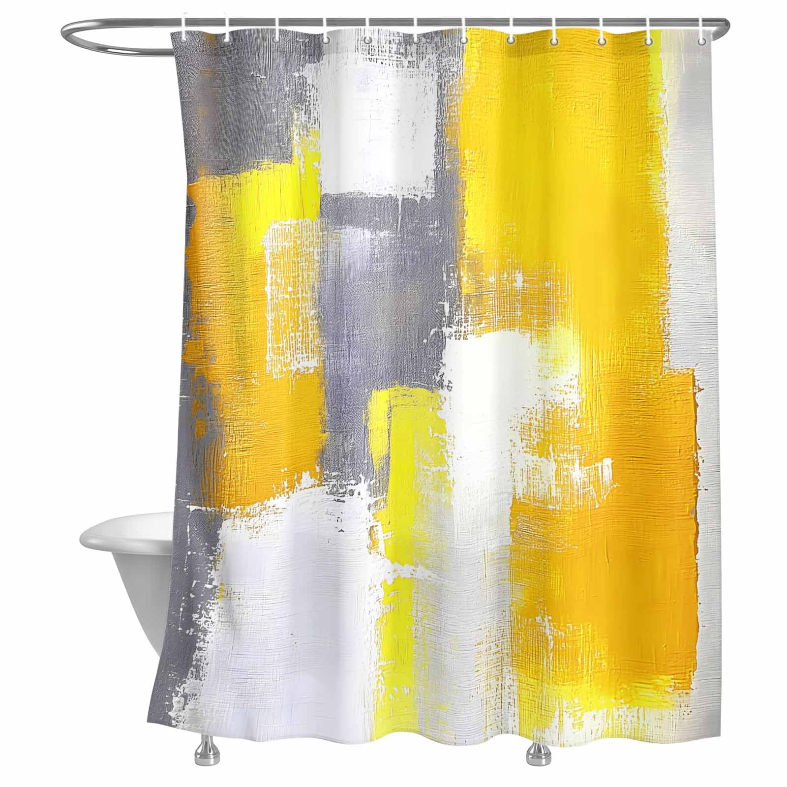 Bathroom Shower Curtain Yellow Gray Oil Painting Style Waterproof ...