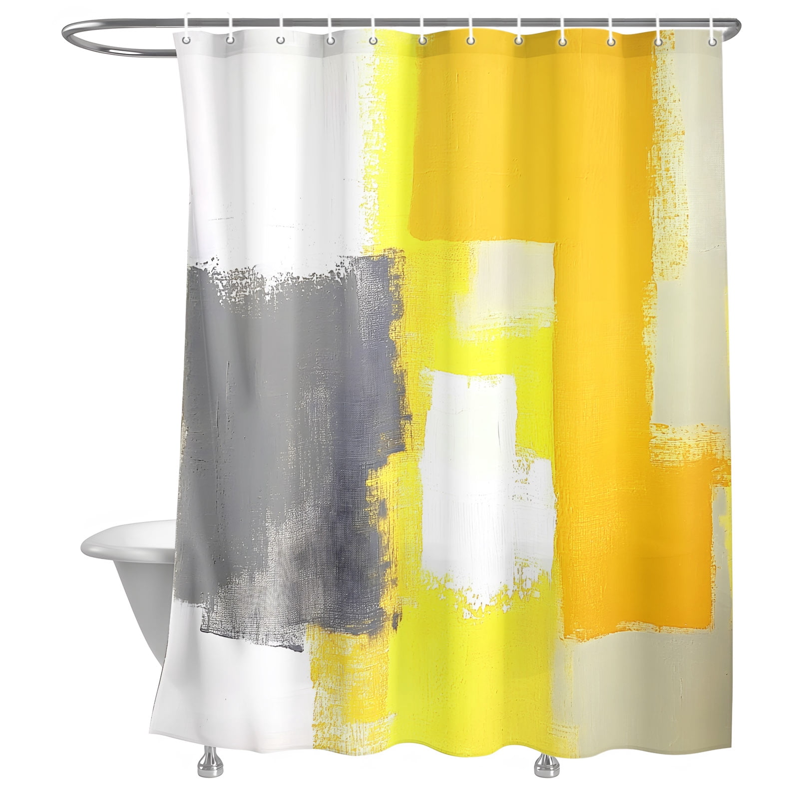 Bathroom Shower Curtain Yellow Watercolor Oil Painting Style Waterproof ...