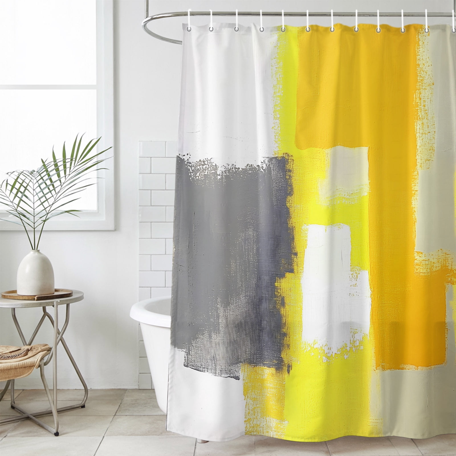 Bathroom Shower Curtain Yellow Watercolor Oil Painting Style Waterproof ...