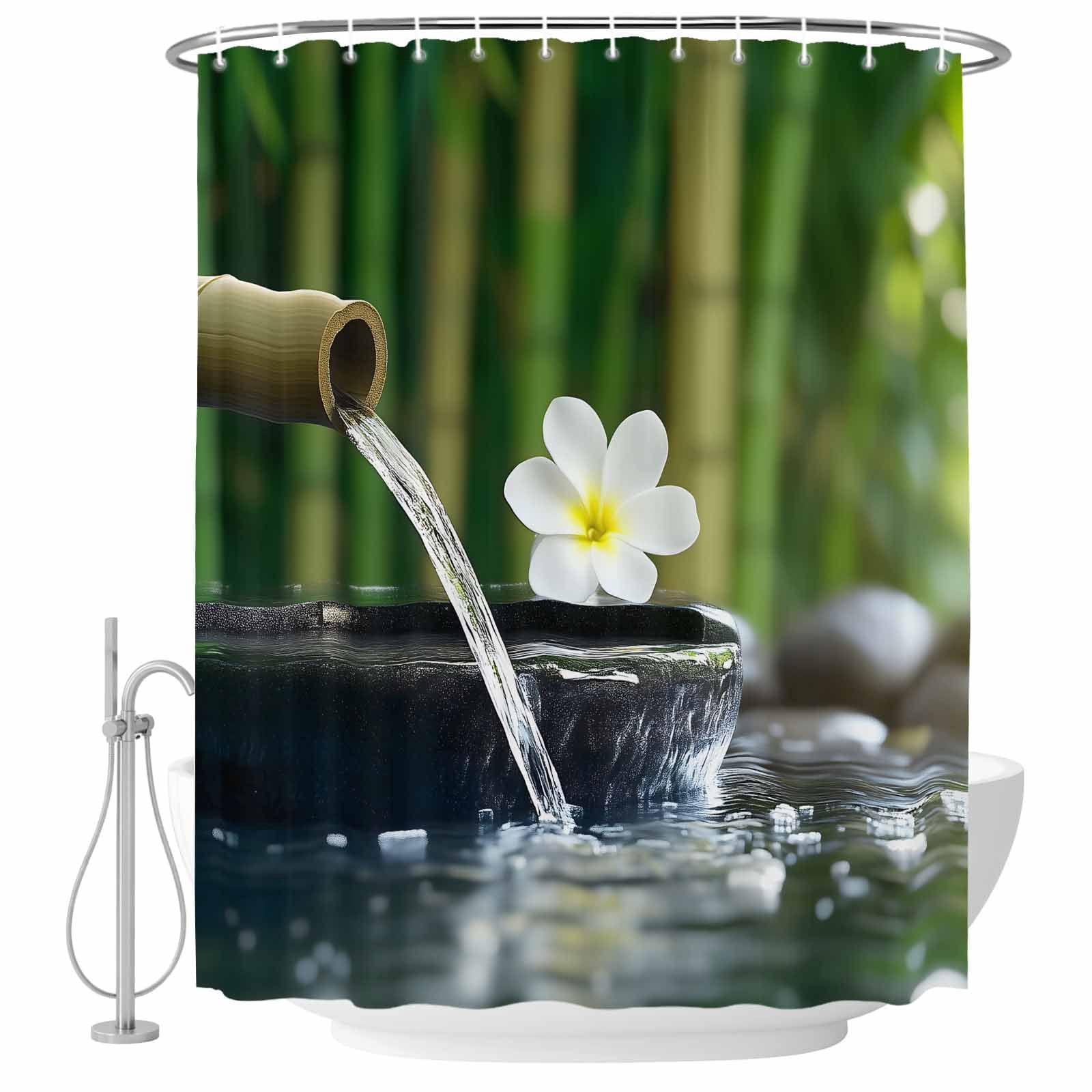 Bathroom Shower Curtain Zen Meditation Plumeria Flower Waterproof ...