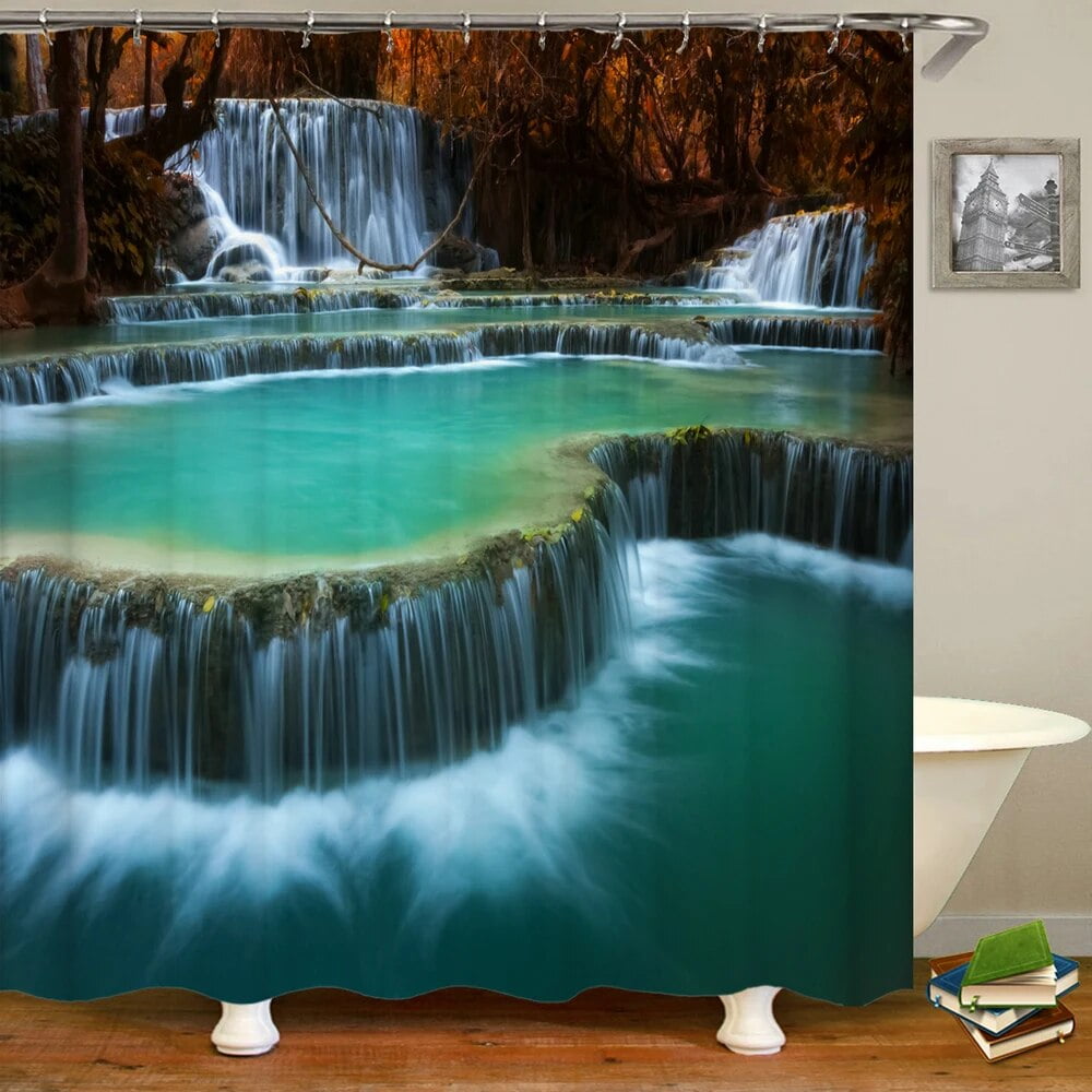 Bathroom Shower Curtains Natural Forest Primeval Tree Scenery Bath