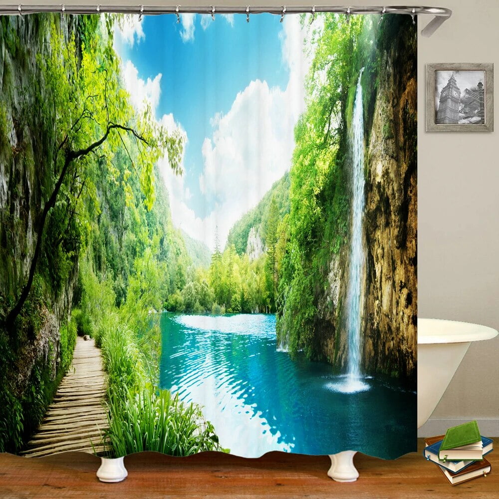 Bathroom Shower Curtains Natural Forest Primeval Tree Scenery Bath