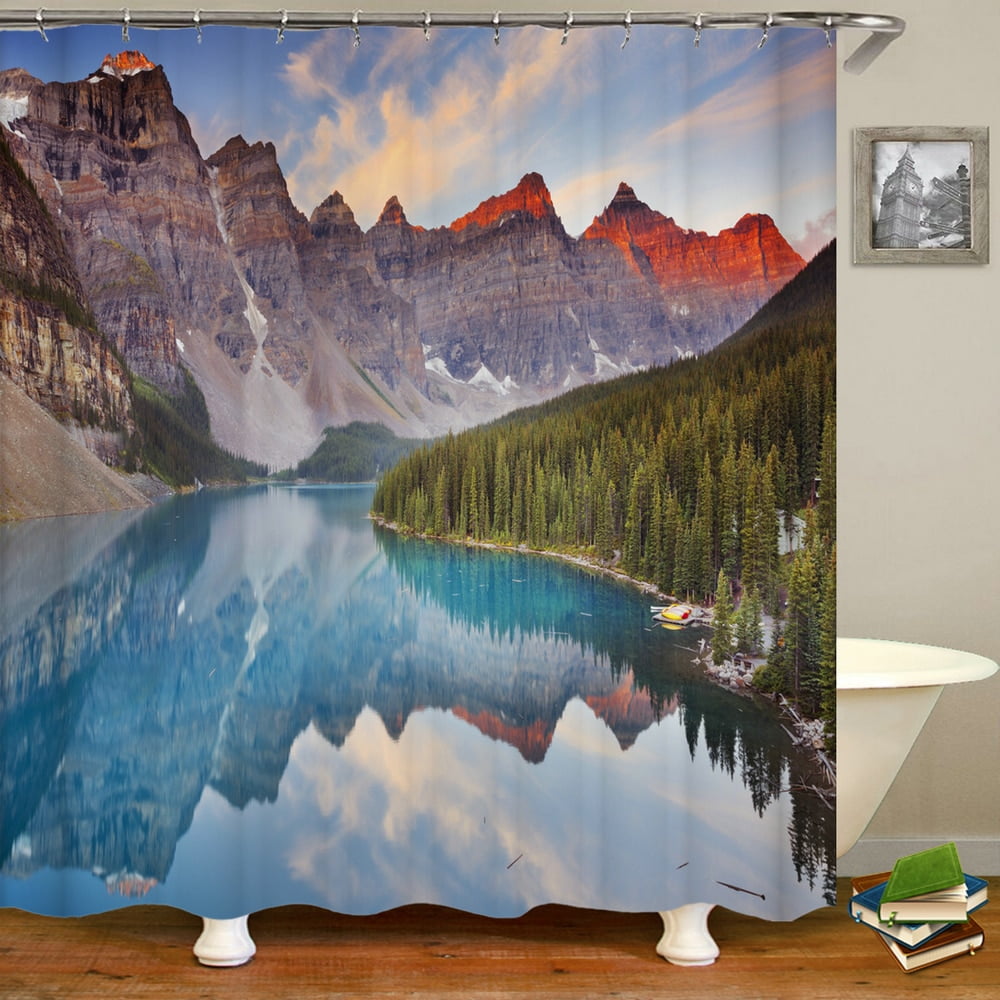 Bathroom Shower Curtains Natural Forest Waterfall Tree Scenery Bath
