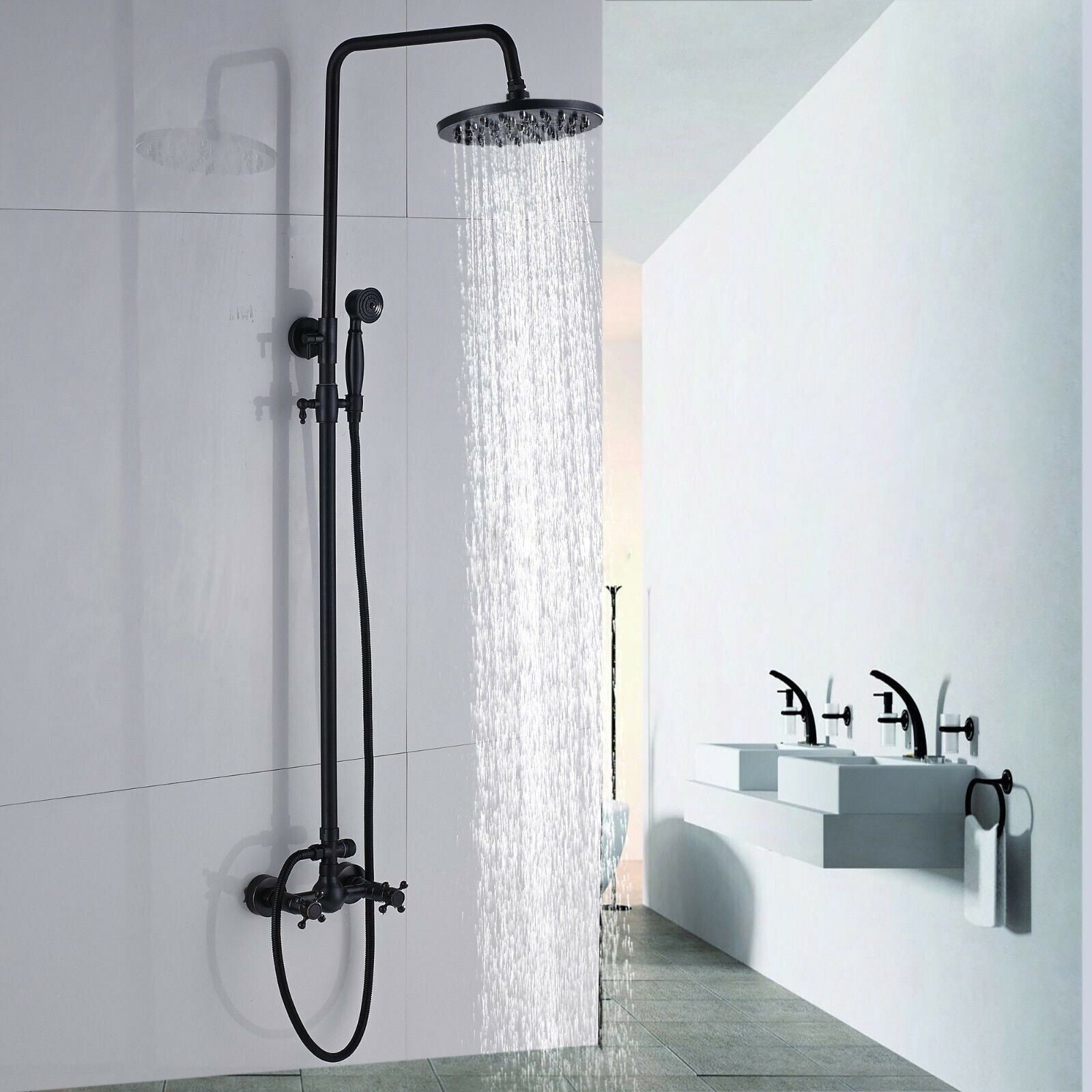 Bathroom Shower Faucet Dual Handles Wall-Mounted Shower Mixer Taps with ...
