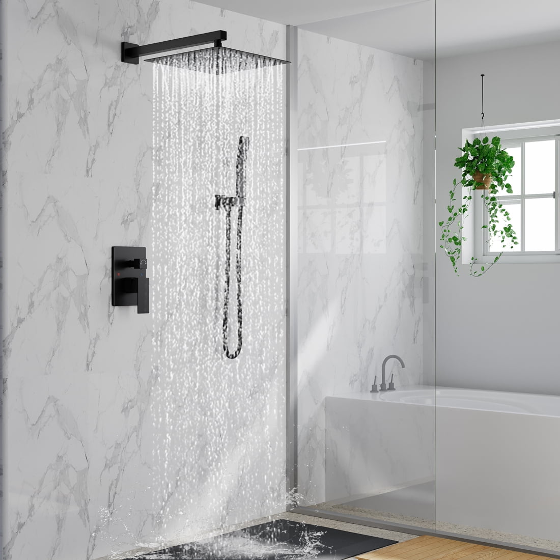 Bathroom Shower Faucet Set, 10 Inch Rainfall Shower Head With Handheld ...