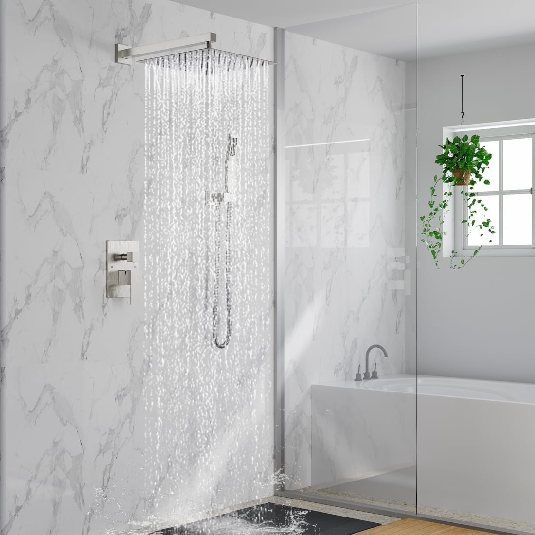 Bathroom Shower Faucet Set, 12 Inch Rainfall Shower Head With Handheld Combo, Wall Mounted ...