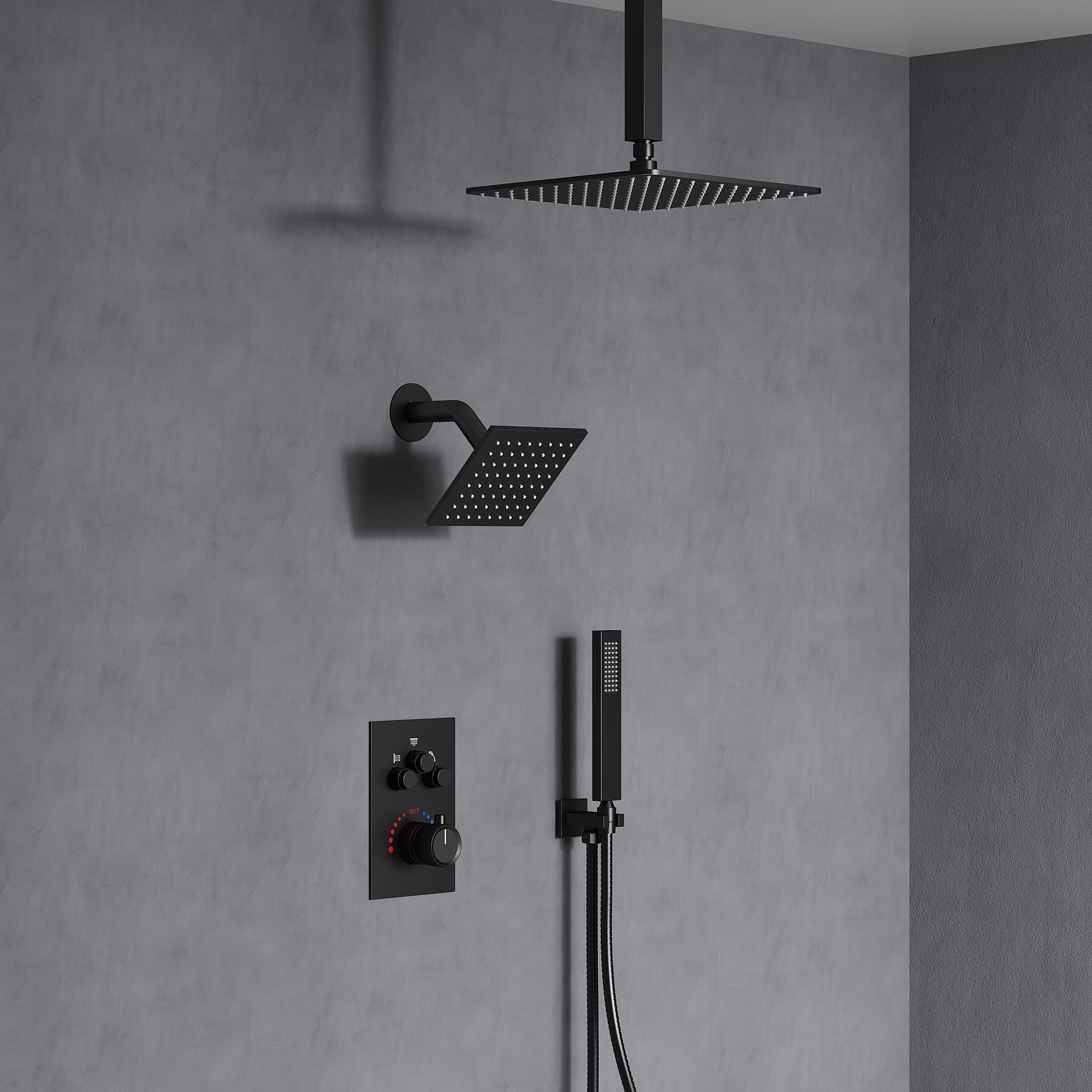 "EVERSTEIN Dual Shower Head Set, Ceiling Mount 12"" & 6"" Rain System ...