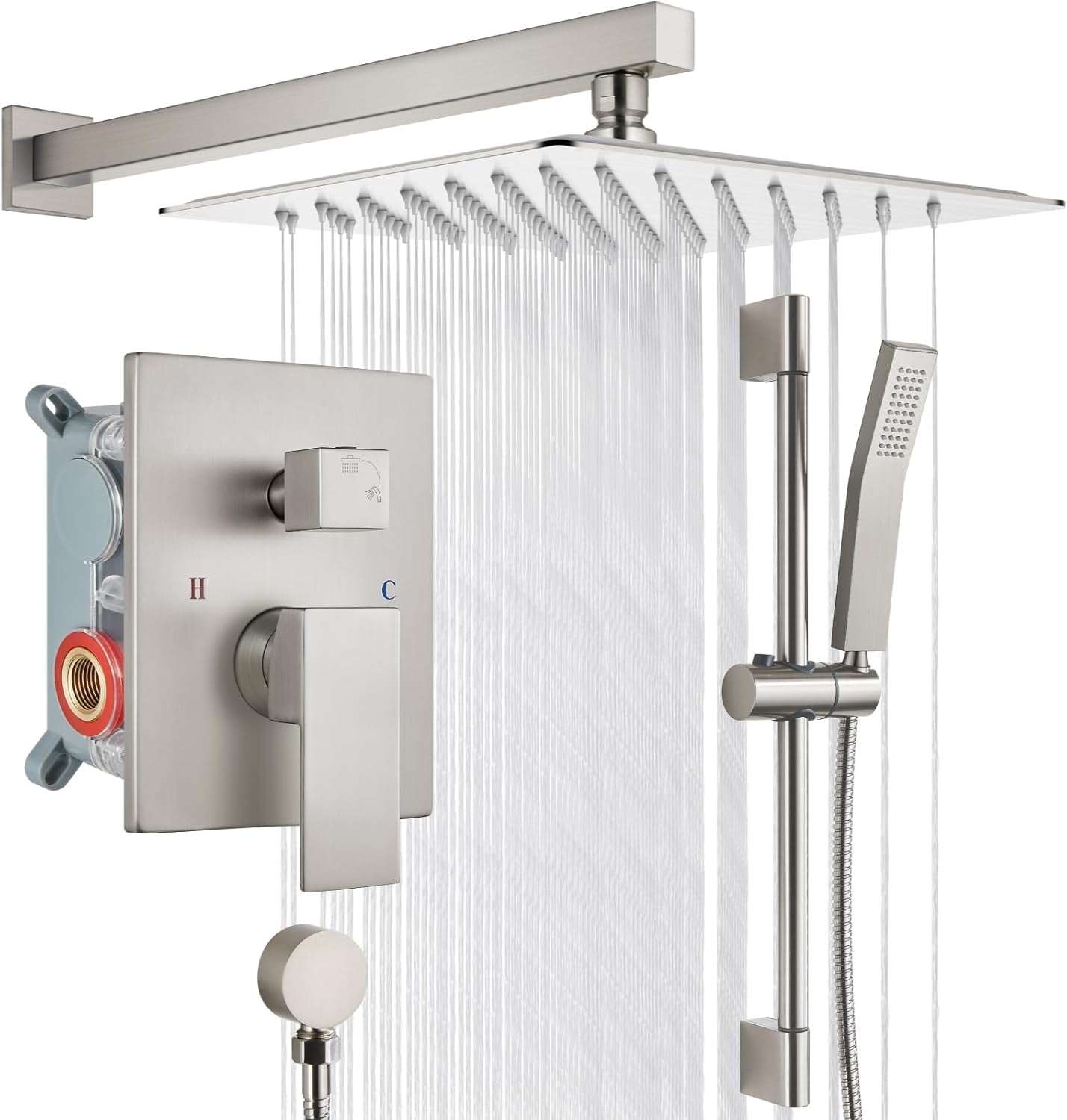 Bathroom Shower Faucet Set with Slide Bar 12 inch Rainfall Shower Head ...