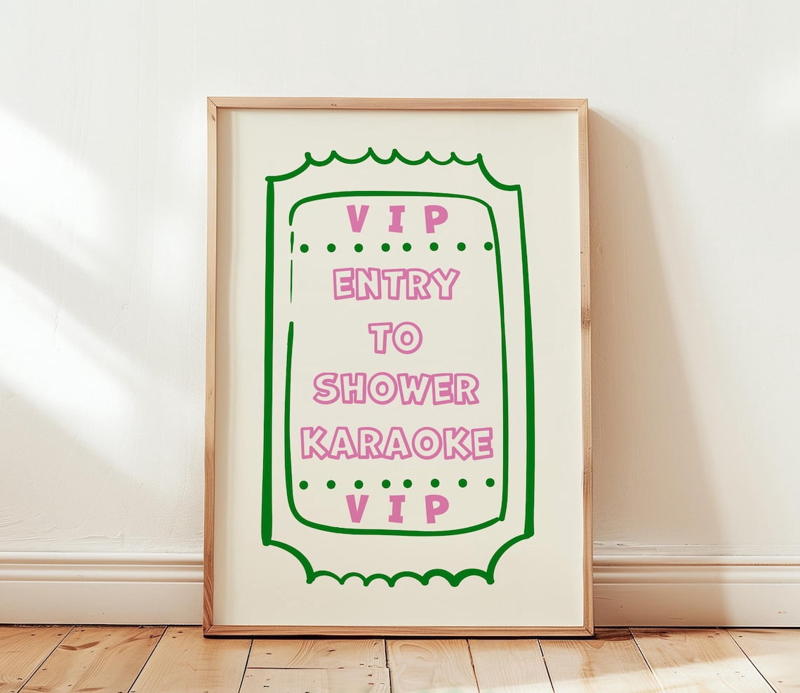 Bathroom Shower Karaoke Ticket Decor Funny Retro Pink and Green ...