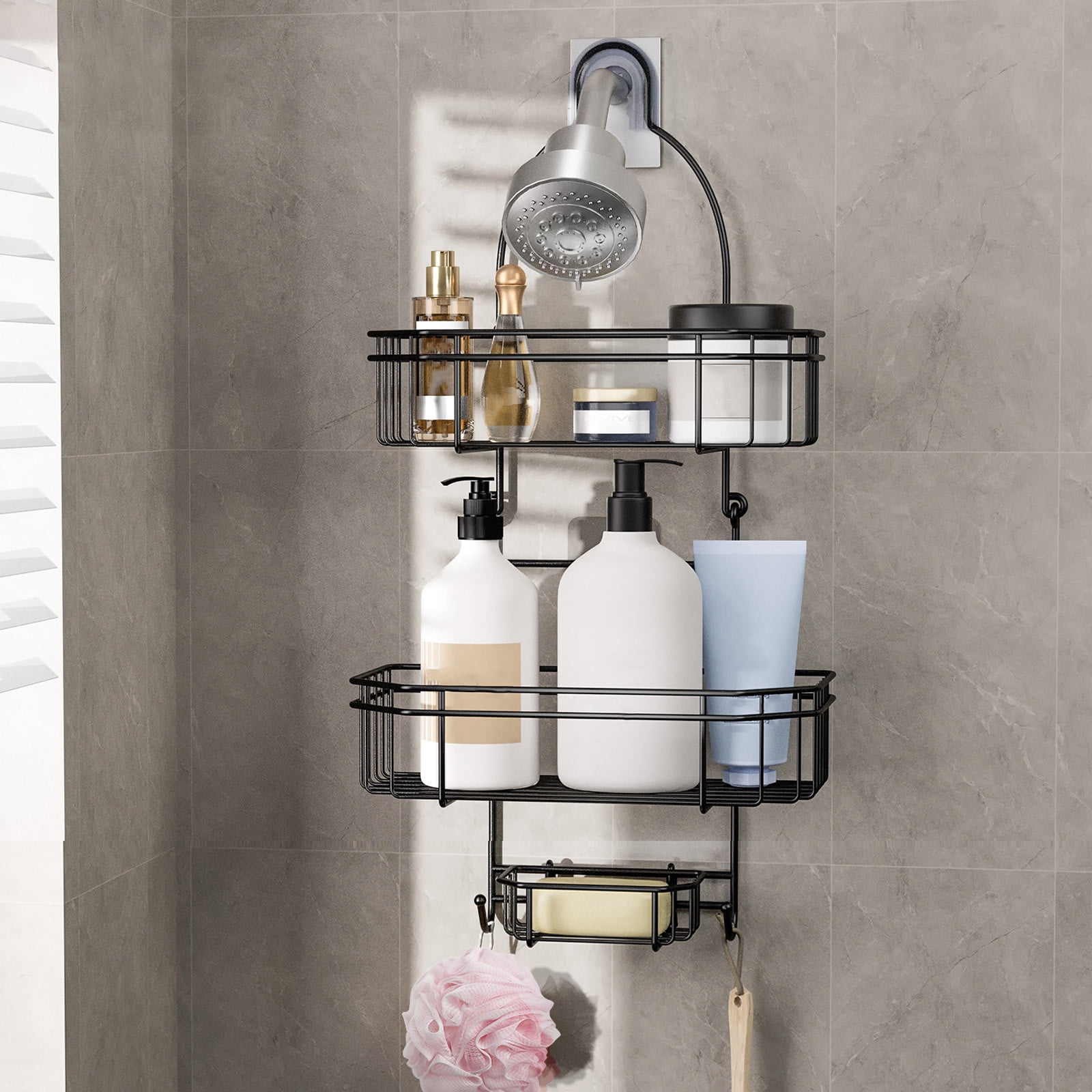 Bathroom Shower Organizer Hanging 3 Tier Rack with Soap and Towel ...