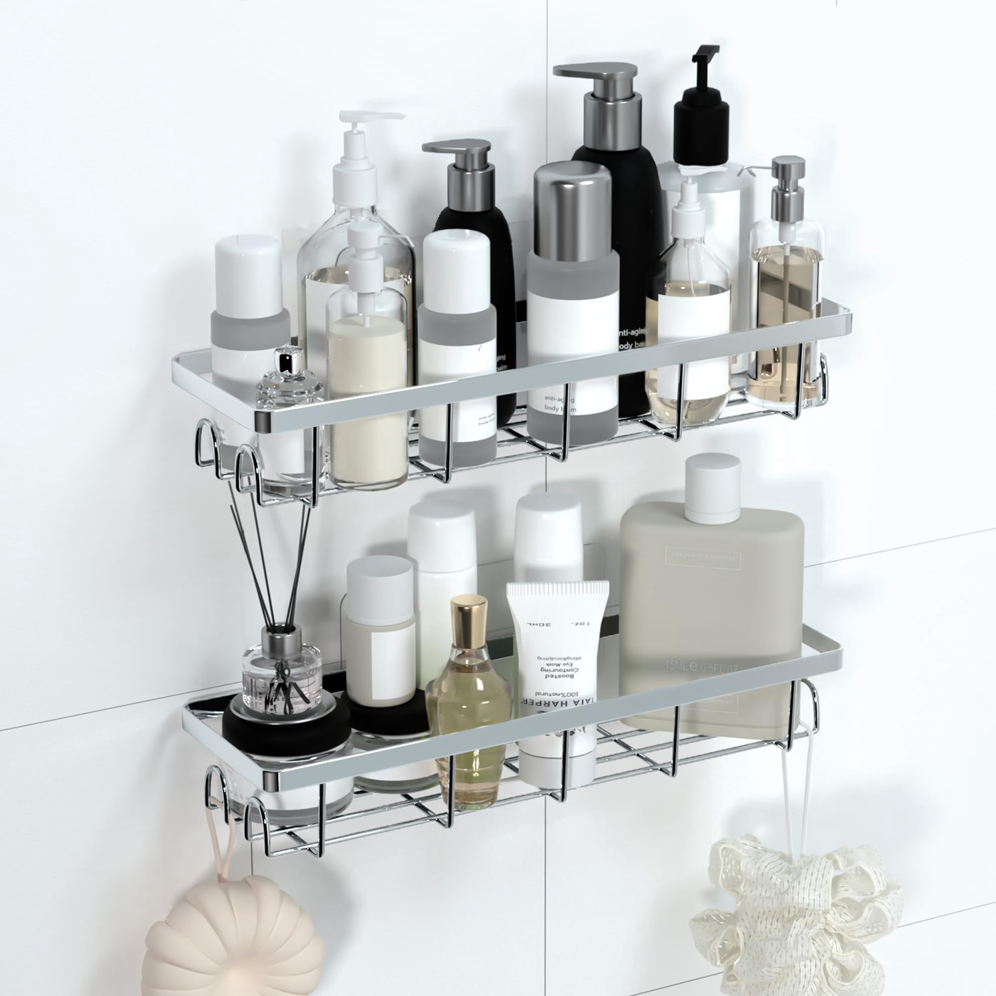 Bathroom Shower Organizer Silvery 2 Pack for RV Apartment Home Storage ...