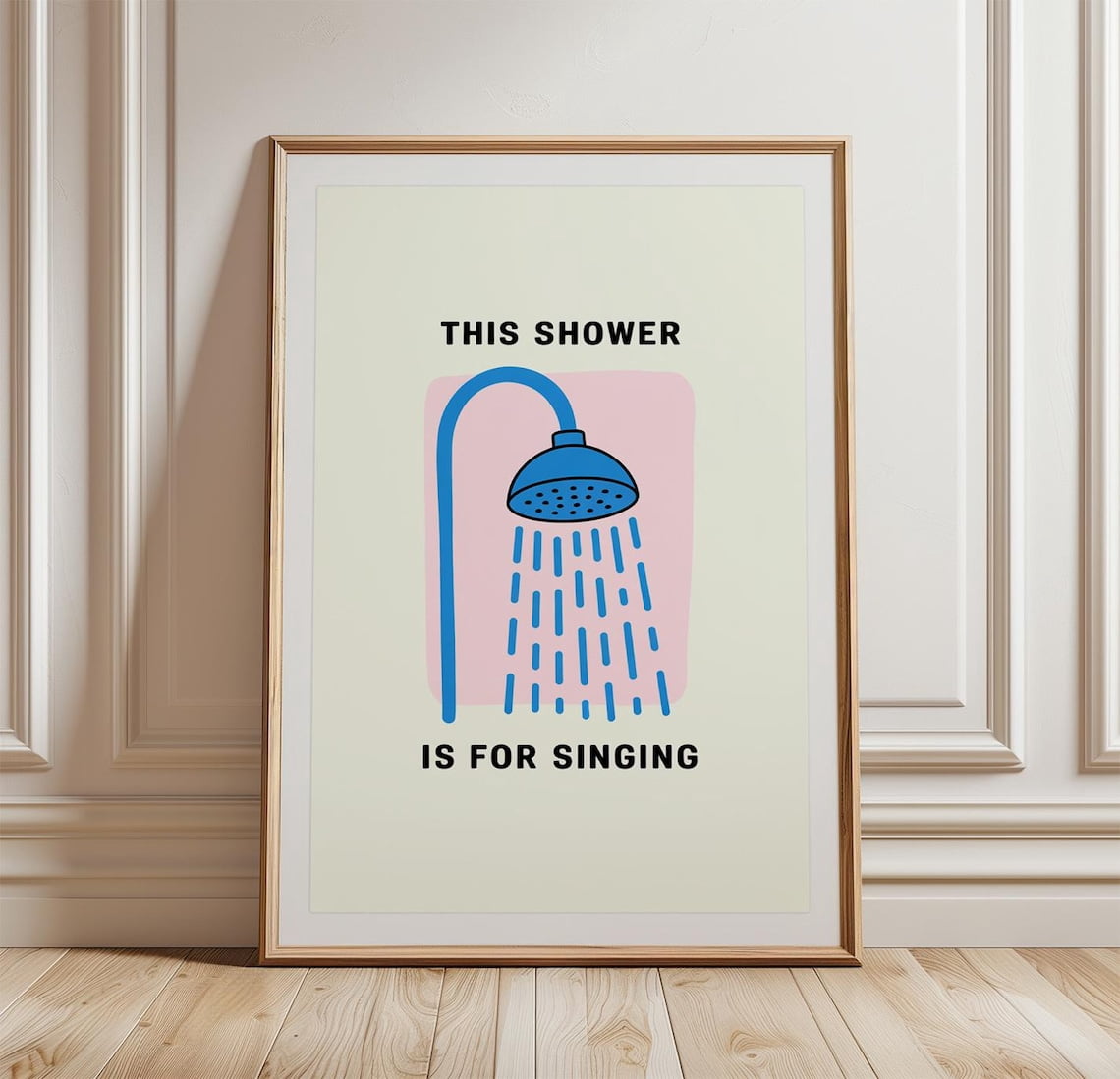 Bathroom Shower Poster Singing Quote Minimal Blue Wall Art Decor ...