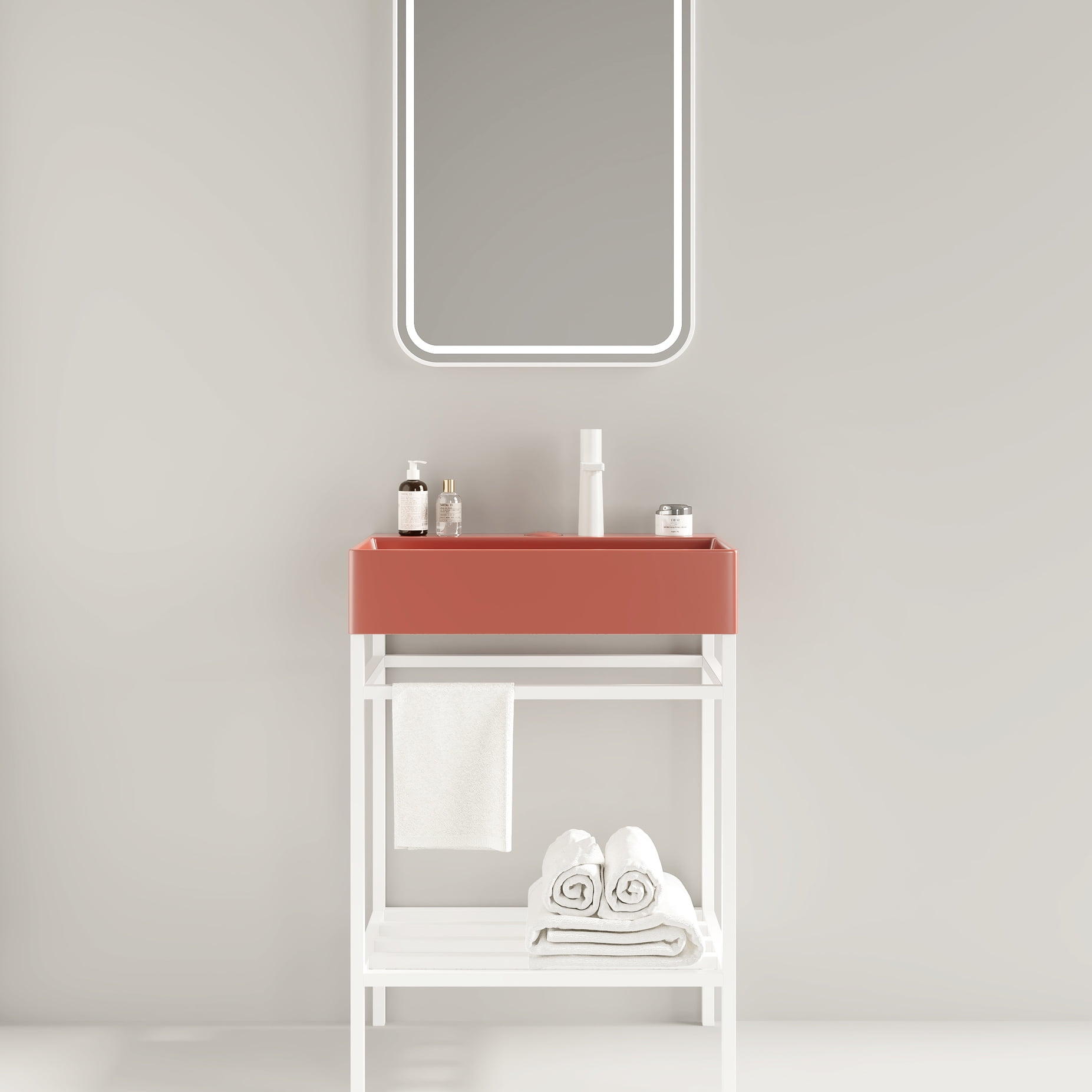 Bathroom Sink Console With Red Ceramic Basin - 24" Glossy Basin, Iron ...