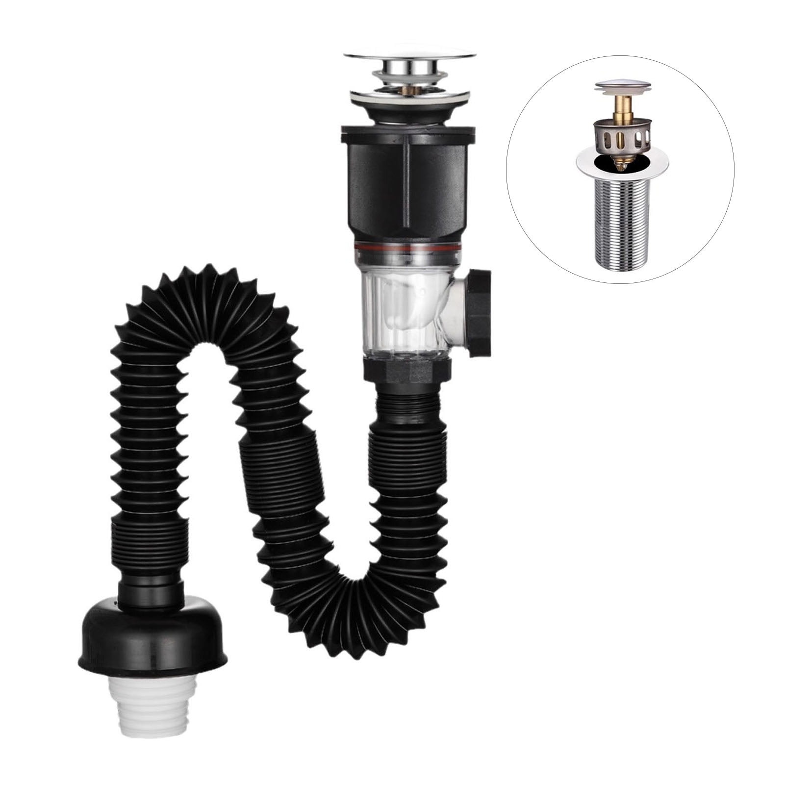 Bathroom Sink Drain Kit with Flexible Expandable P-Trap Leak-Proof Odor ...