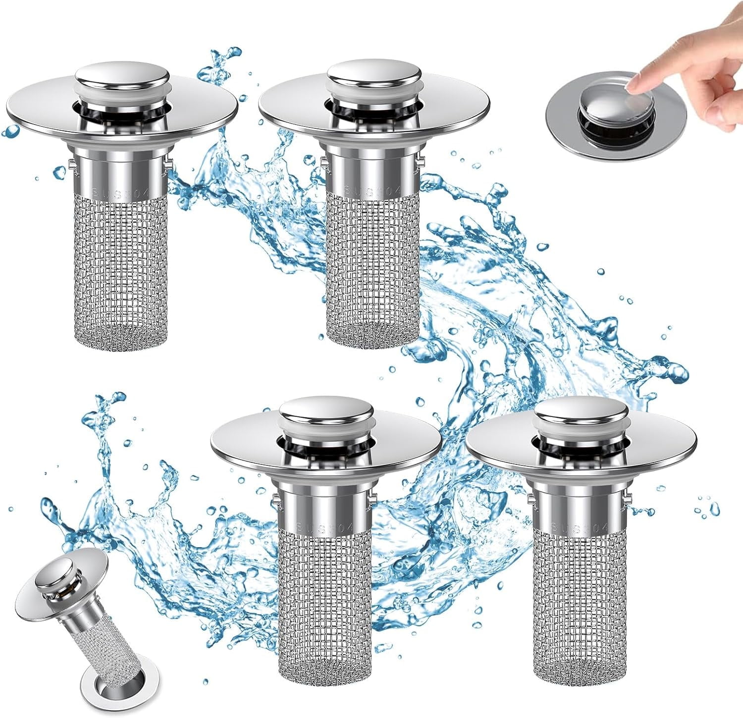 Bathroom Sink Drain Stopper - Pop Up Drain Plug with 4 Replacement ...