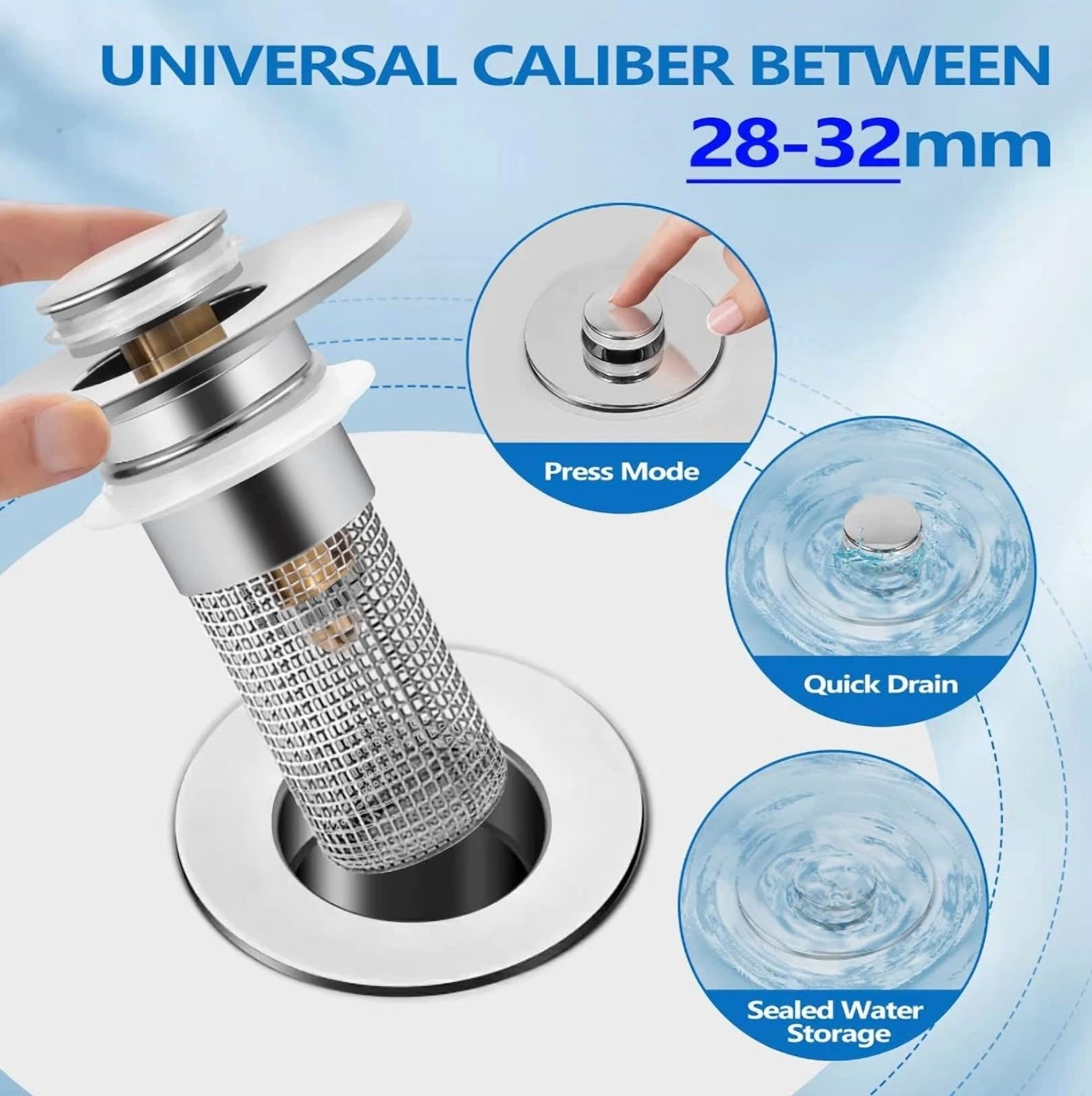 Bathroom Sink Drain Strainer For 1.1-1.29 Inch, Pop Up Bathroom Sink ...