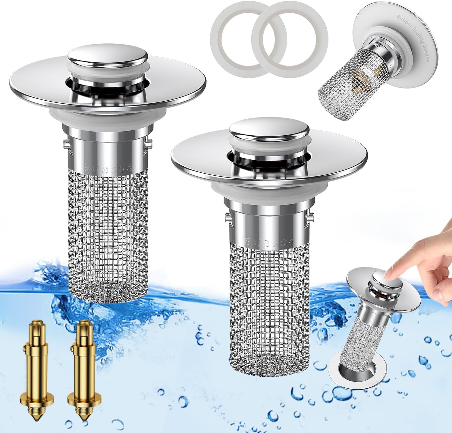 Bathroom Sink Drain Strainer, Pop-up Sink Drain Strainer with Removable ...
