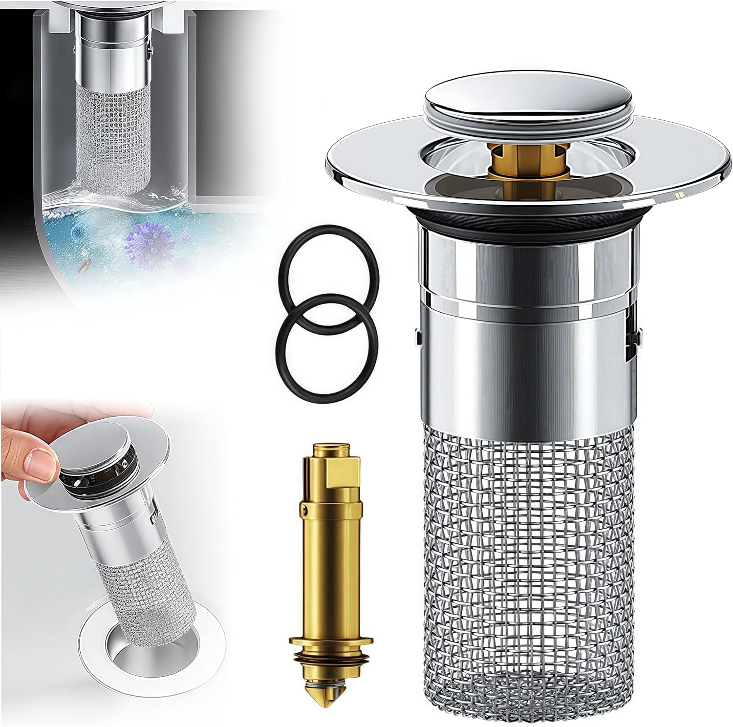 Bathroom Sink Drain Strainer Sink Stopper Hair Catcher, Universal Drain ...