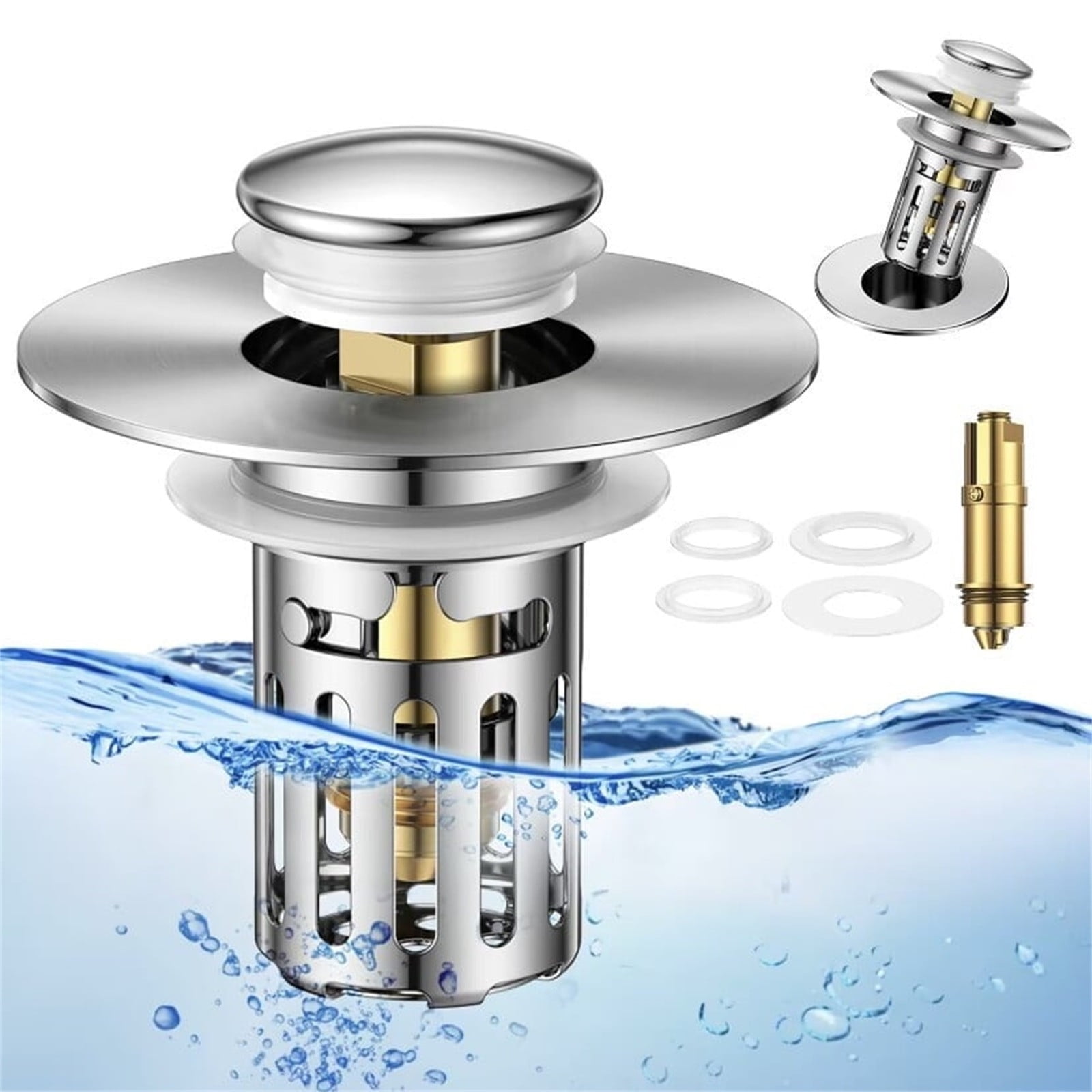 Bathroom Sink Drain Strainer Stopper – Universal Pop Up Drain with ...