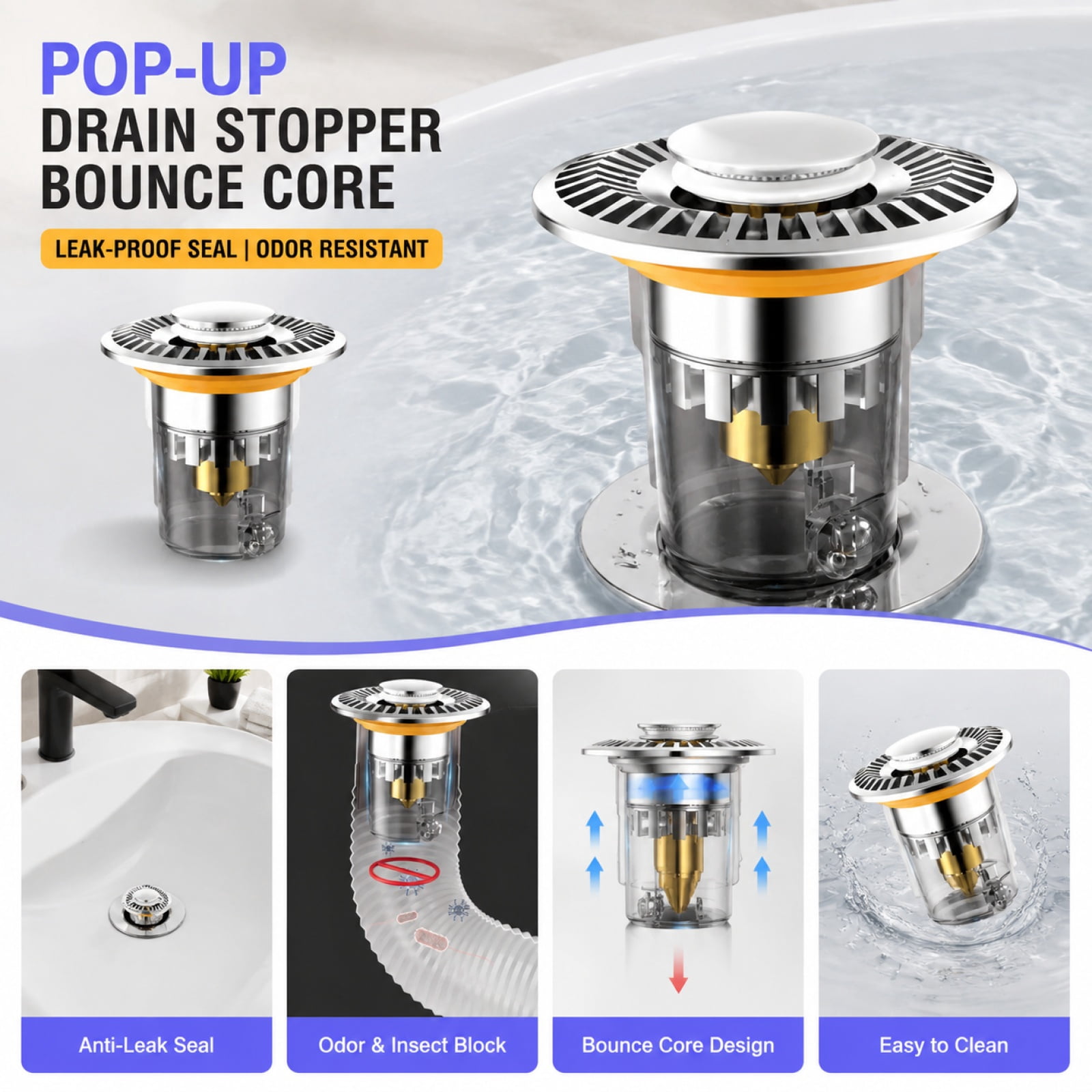 Bathroom Sink Drain, Universal Bathroom Sink Drain Strainer, Pop-Up ...
