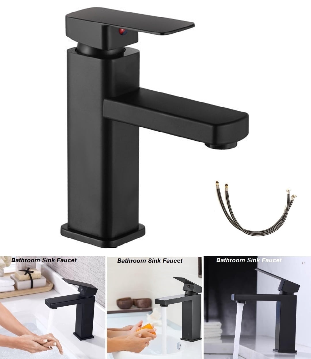 HHENGYISOUL Bathroom Sink Faucet 1 Hole Black Single Handle Hot Cold ...