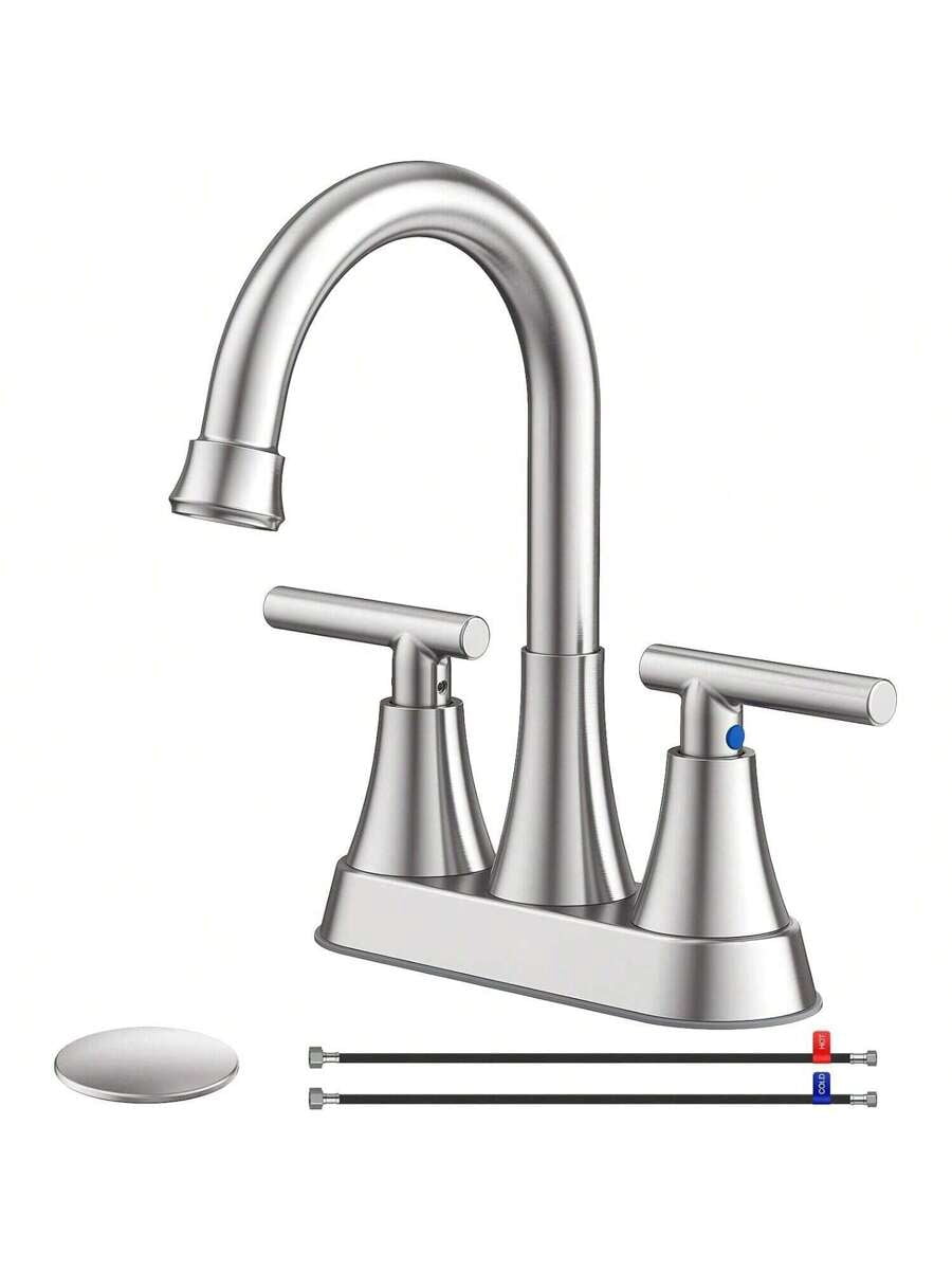 Bathroom Sink Faucet 2 Handles 3 Holes 4 In Centerset Vanity Waterfall ...