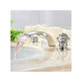 Bathroom Sink Faucet 3 Hole 2 Handle Widespread LED Light Waterfall ...